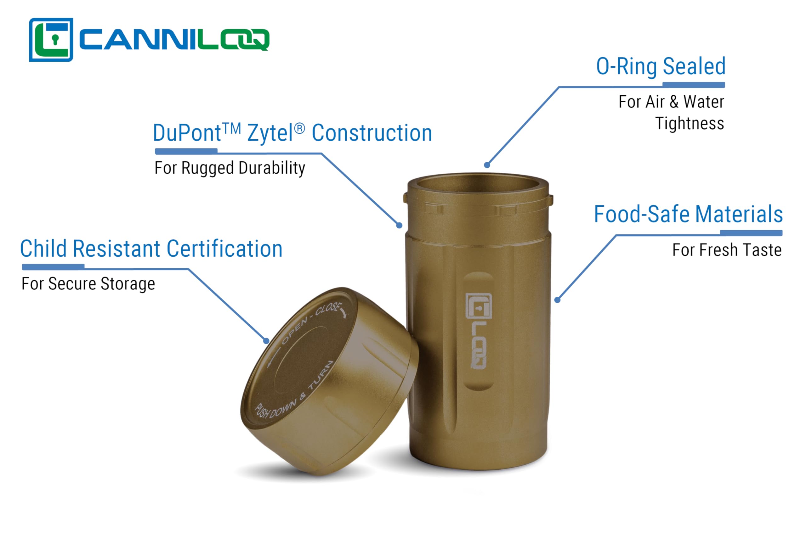 Canniloq TXD120 Premium Rugged Storage Jar and Airtight Container Keeps Herbs Fresh, High Strength Zytel, 120ml, Tan Body, Tan Cap