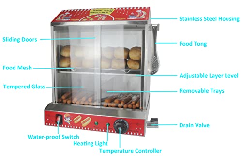 ANFIRE Hot Dog Steamer with Bun Warmer Machine Commercial Hot Dog Hut