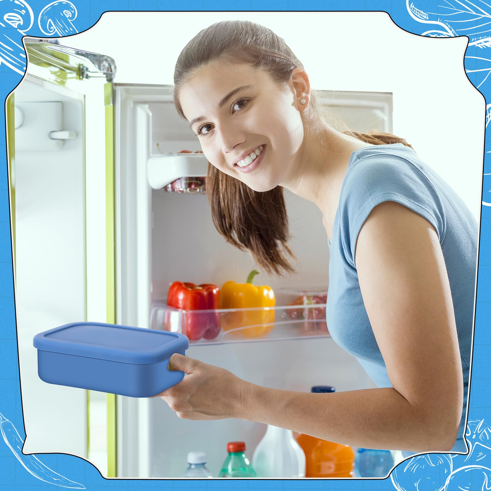 Nuogo 8 Pcs 2 Cup Silicone Freezer Trays with Lid Silicone Soup Freezer Molds Rectangle Soup Containers Reusable Food Preserving Tray Freezing Ice Trays for Soups Sauces Stews(Blue)