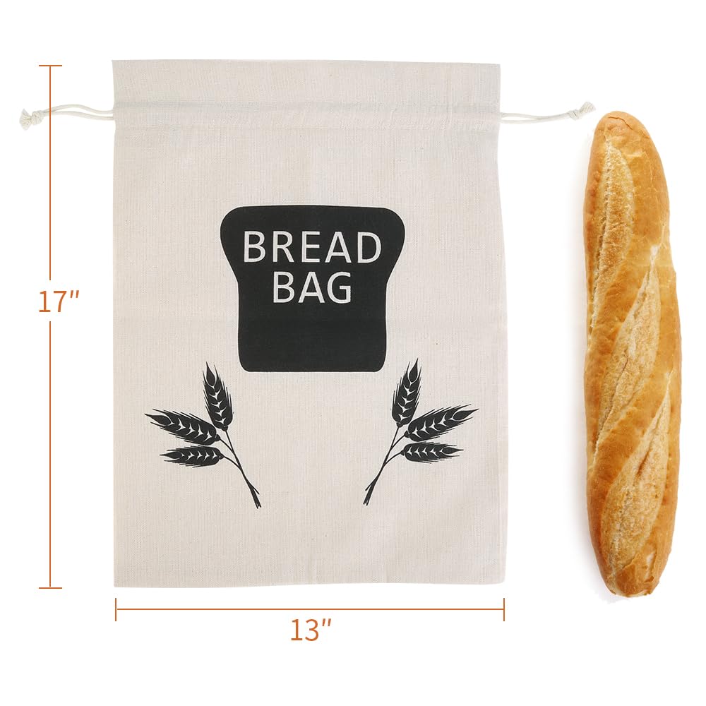 CIVJET 2pk Reusable Linen Bread Bags with TPU Lining, 17" x 13", Beige, Drawstring Closure, 2 Count
