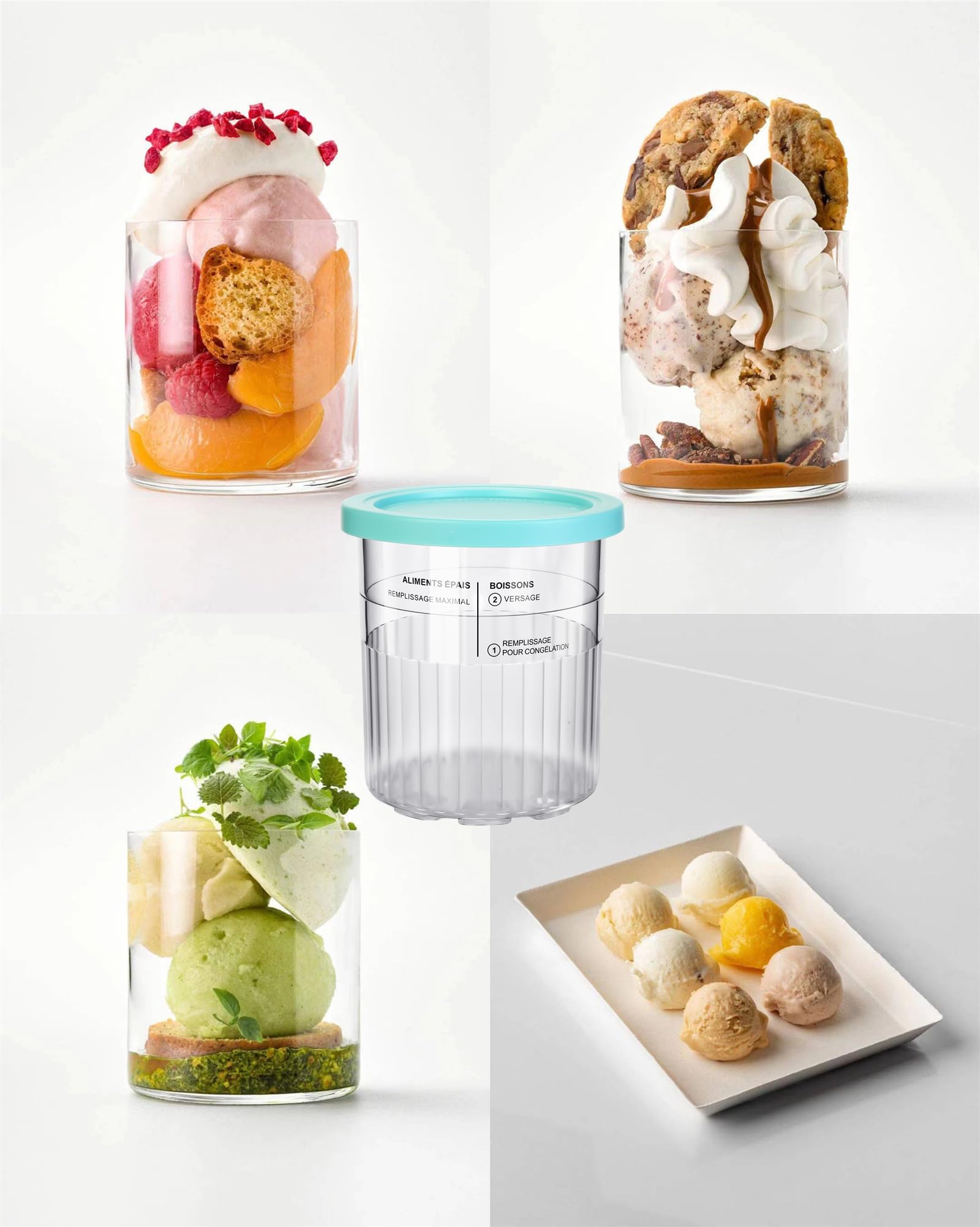 GOHOHOF for Ninja Creami Deluxe Pints and Lids - 4 Pack Extra Replacement Pints Compatible with Ninja Creami NC501 NC500 Series Deluxe Ice Cream Maker Creamy Deluxe Pint Containers