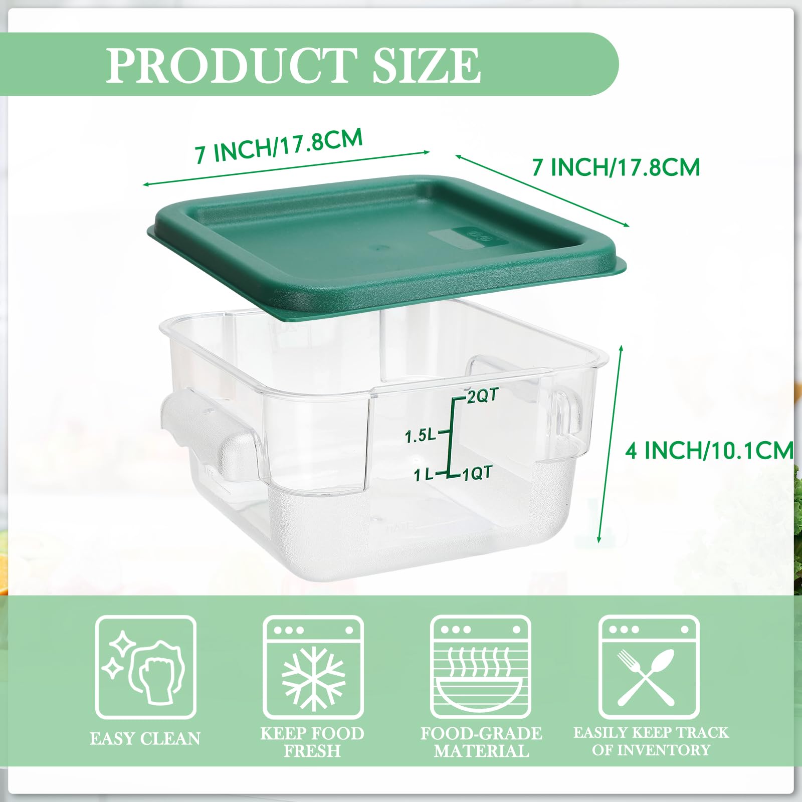 Lallisa 8 Pcs 2 Quart Food Storage Containers with Lids Clear Square Polycarbonate Marinating Container Dough Bucket with Lid(Green)