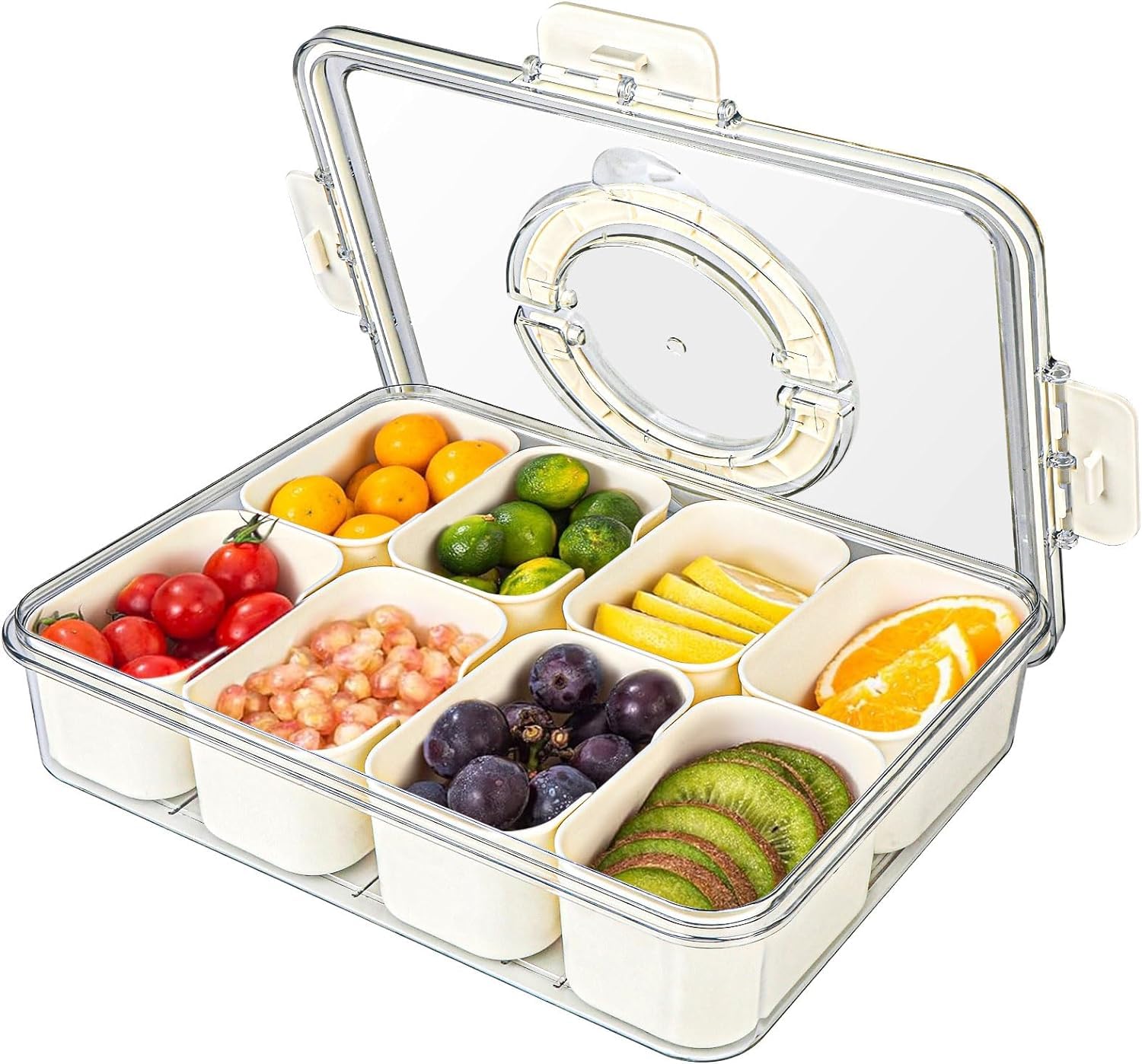 LIBOWANGLUO-US Snackle Box Charcuterie Container, Divided Serving Tray with Lid and Handle, Portable Snack Platters for Fruit, Nuts, Candy, Entertaining, Party, Picnic, Transparent