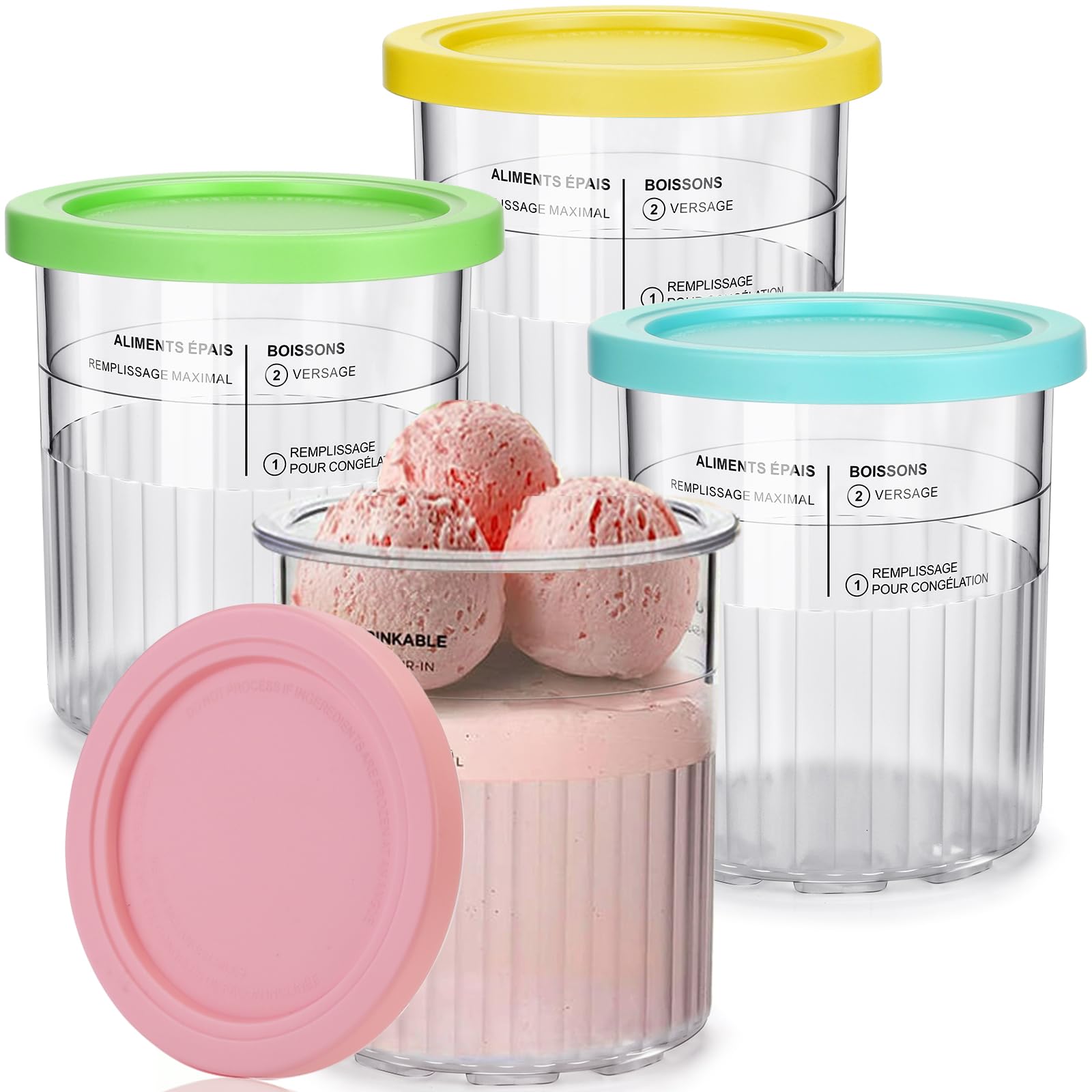GOHOHOF for Ninja Creami Deluxe Pints and Lids - 4 Pack Extra Replacement Pints Compatible with Ninja Creami NC501 NC500 Series Deluxe Ice Cream Maker Creamy Deluxe Pint Containers