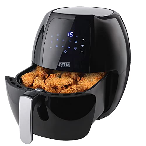 DELM Air Fryer Electric Hot Oven Oilless Cooker LED Touch Digital Screen with 8 Cooking Functions, Airfryer Preheat and Shake Reminder, Nonstick Basket,deep fryer xl digital, 6.3 QT-Black,beginners recipes included!