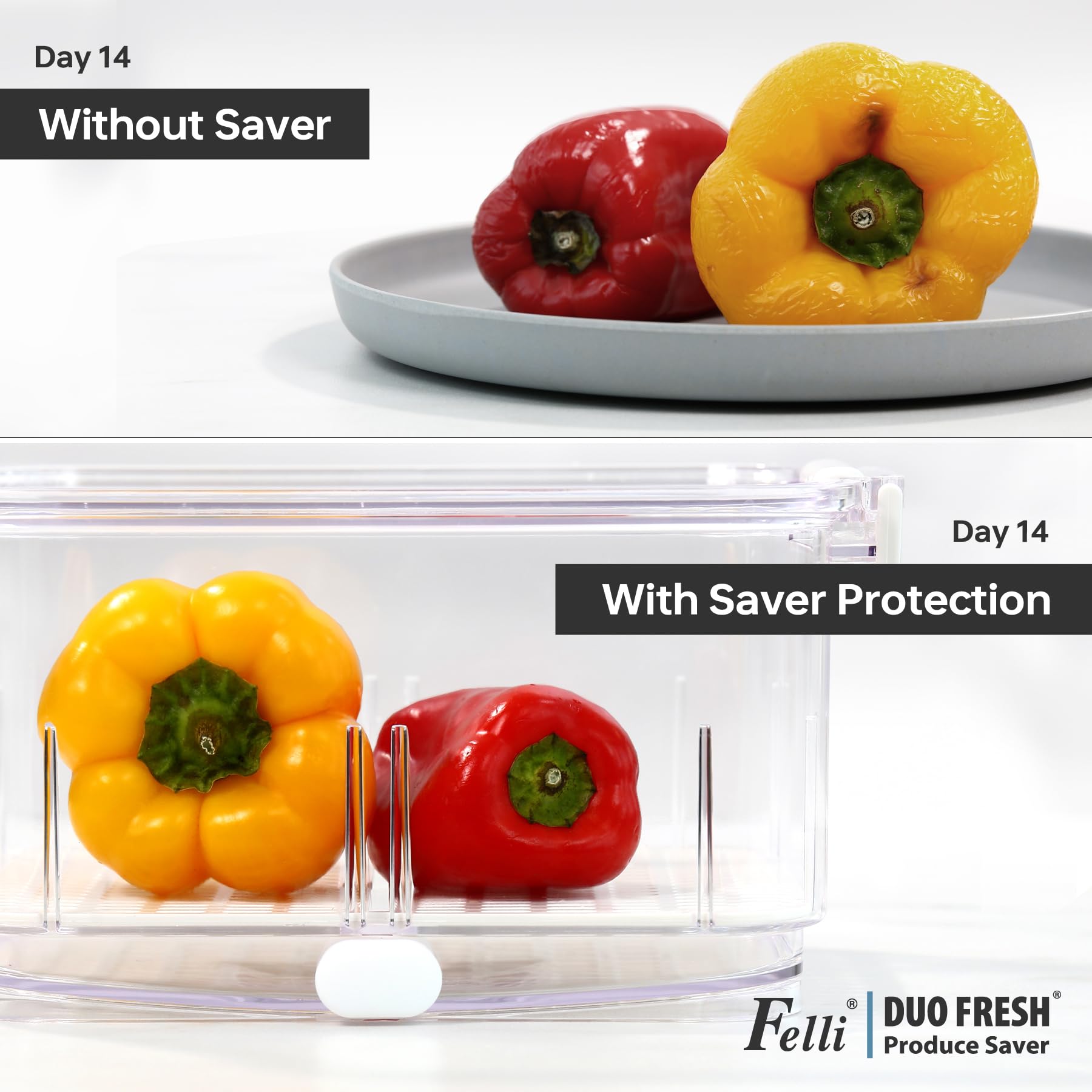 Felli Duo Fresh Produce Saver Container for Fridge + Vent, ALL IN ONE Fruit & Veggie Washing Basket with Drainer, Colander Tray | Kitchen Refrigerator Bin for Berry Vegetable Salad Keeper, Gifts