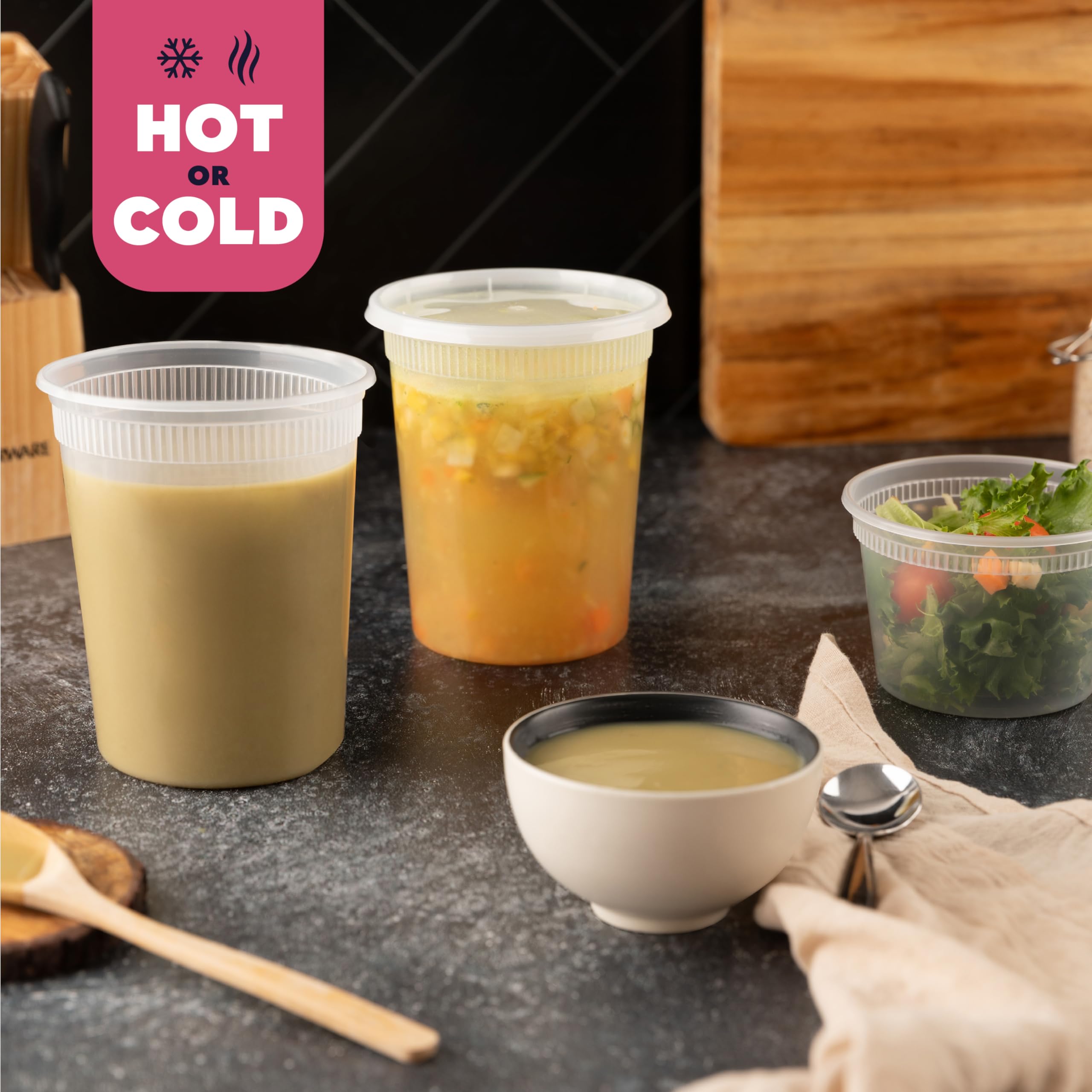 Food Storage Containers With Lids, Plastic Deli Containers Variaty Pack, Soup Containers With Airtight Lids Meal Prep To Go, Microwave, Freezer & Dishwasher Safe BPA-Free, 48 Pack, 16 & 32 Oz
