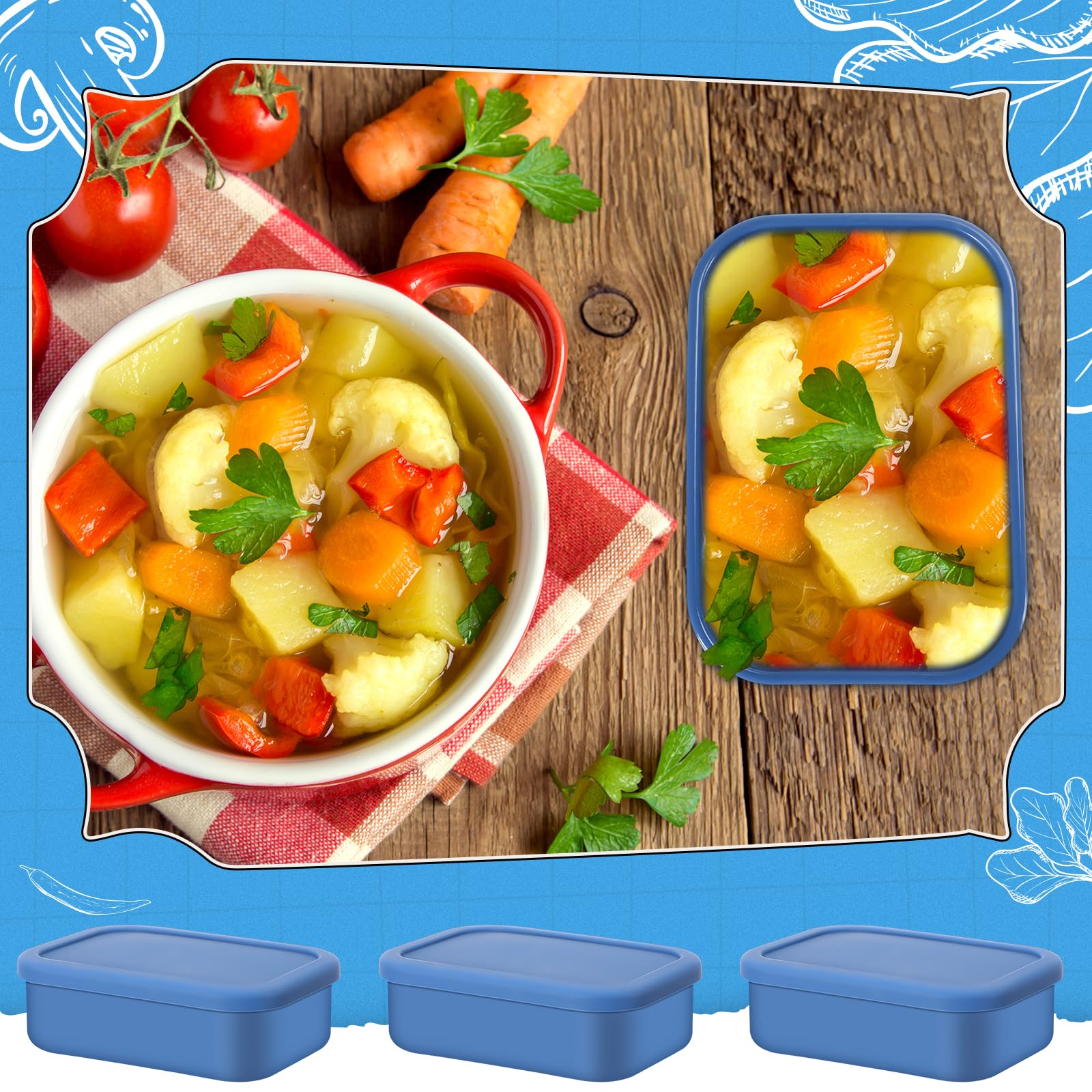Nuogo 8 Pcs 2 Cup Silicone Freezer Trays with Lid Silicone Soup Freezer Molds Rectangle Soup Containers Reusable Food Preserving Tray Freezing Ice Trays for Soups Sauces Stews(Blue)