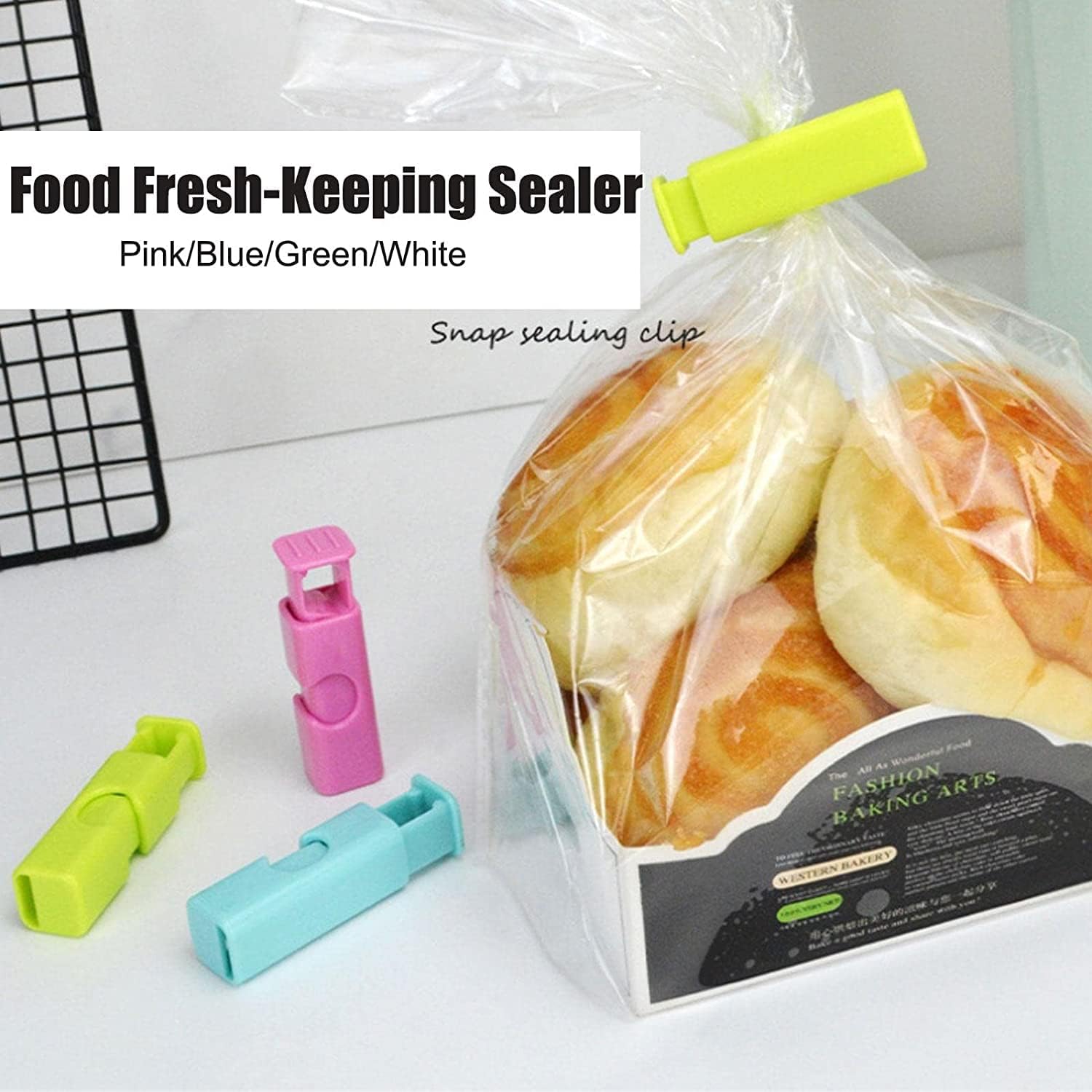 Bread Bag Seal Clip Squeeze and Lock Bread Bag Clips for Food Storage, Reusable Easy Squeeze and Lock for Snack Food Bread Bag,Strong Moistures-Proof Fresh-Keeping Sealing Clip,Food Container