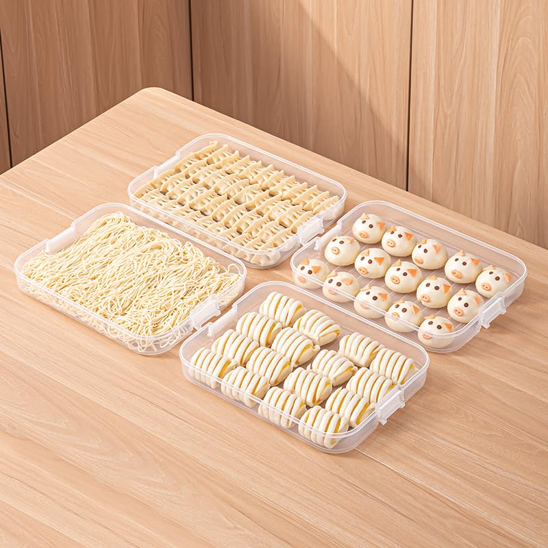 Ahathyw 4-Layer Frozen Dumpling Storage with Lids & Timing, Flat Stacks Food Container Icing Cookies Wonton Donuts Box Organizer For Fridge, Keeping Fresh