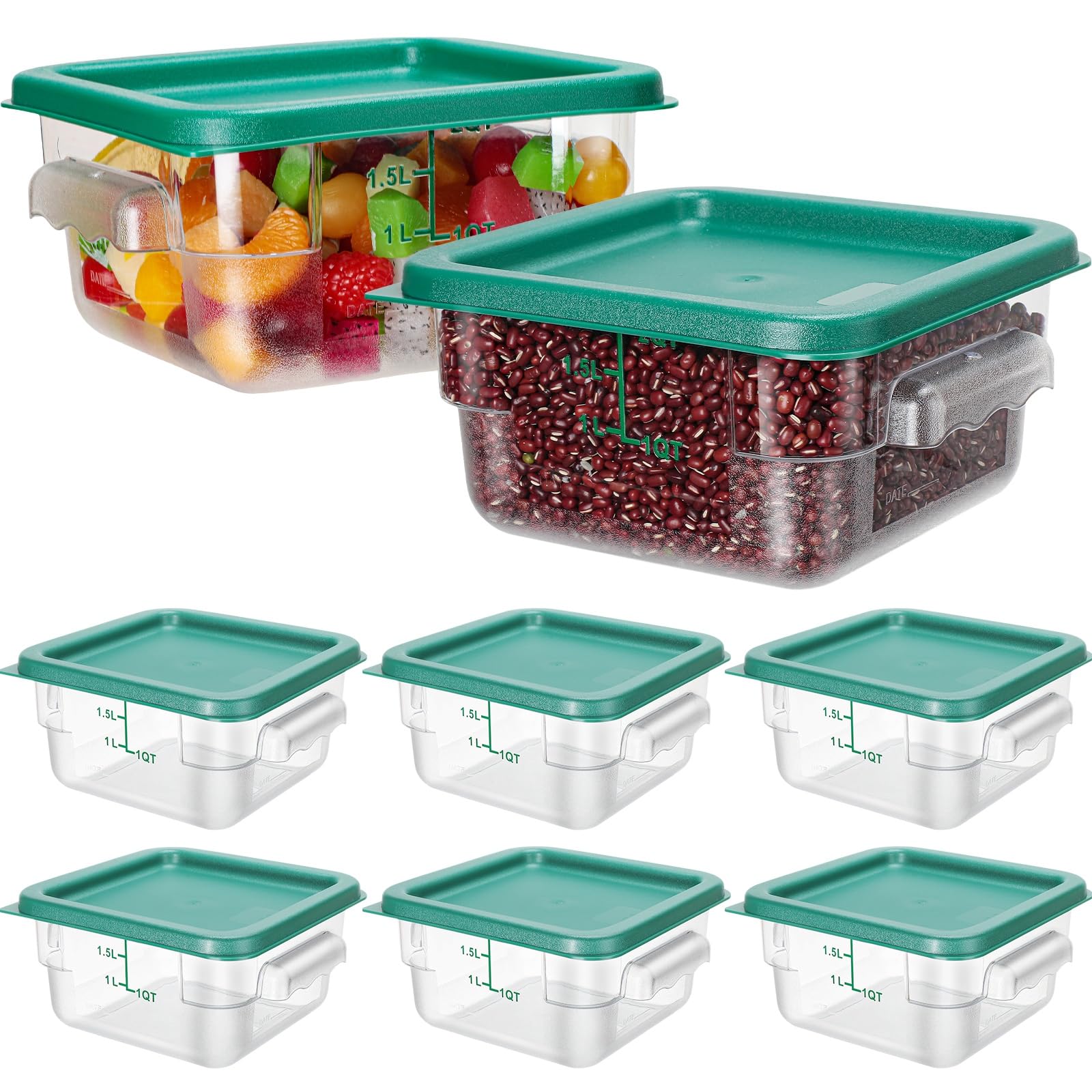 Lallisa 8 Pcs 2 Quart Food Storage Containers with Lids Clear Square Polycarbonate Marinating Container Dough Bucket with Lid(Green)