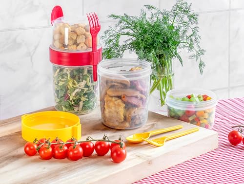 Red Co. Set of 4 Breakfast On the Go 37.1 Oz Reusable Overnight Oats Containers with Spoon & Fork – Pink, Yellow, Green, Red