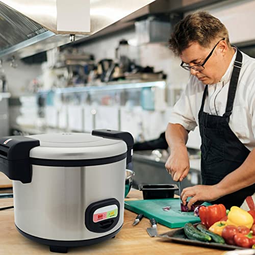 Commercial Stainless Steel Rice Cooker - Professional 60 Cup Cooked (30 Cup Uncooked) Rice Maker Cooker With Non Stick Pot & Hinged Lid - Includes a Rice Measuring Cup & Rice Scoop