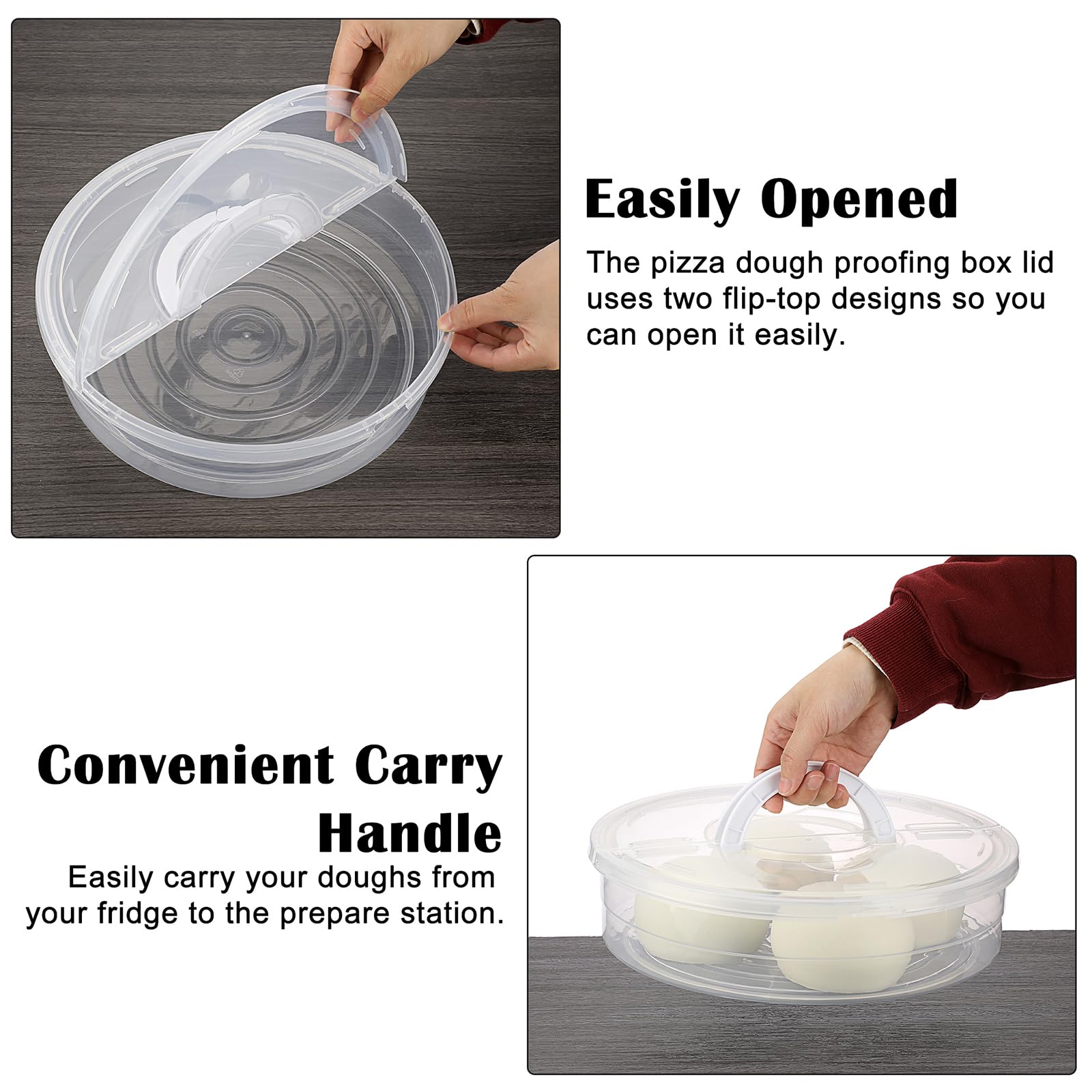 BSTKEY 12 inch Round Pizza Keeper, Food Storage Container with Lid and Handle, Pizza Dough Tray Fits 2-4 Dough Balls, Clear Plastic Food Storage Carrier for Cheese Cake Cupcakes Pies Pastries Fruit