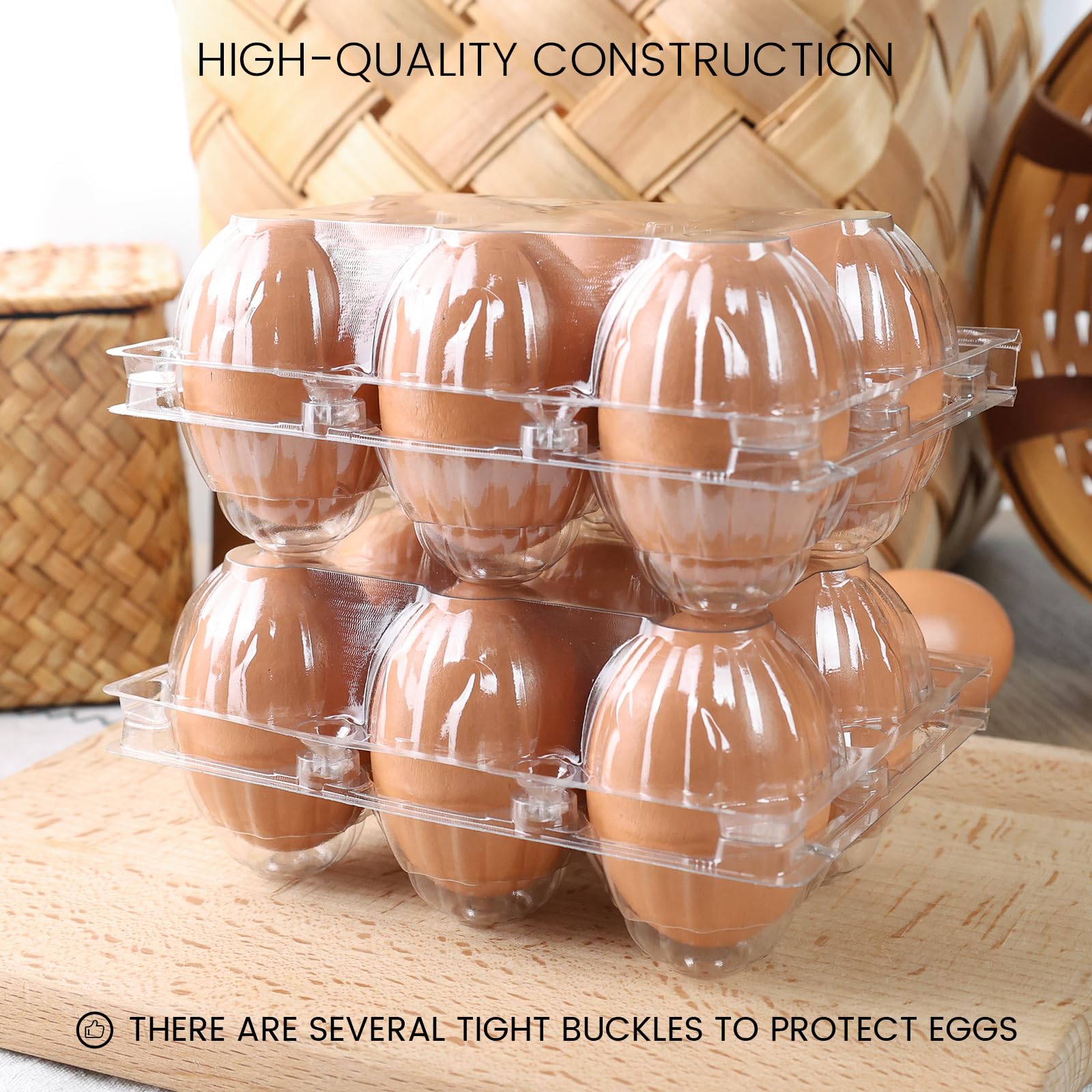 HANSGO Clear Egg Cartons Bulk, Half Dozen Eggs Storage Containers for Home Ranch Chicken Farm Market Display, 60 PCS
