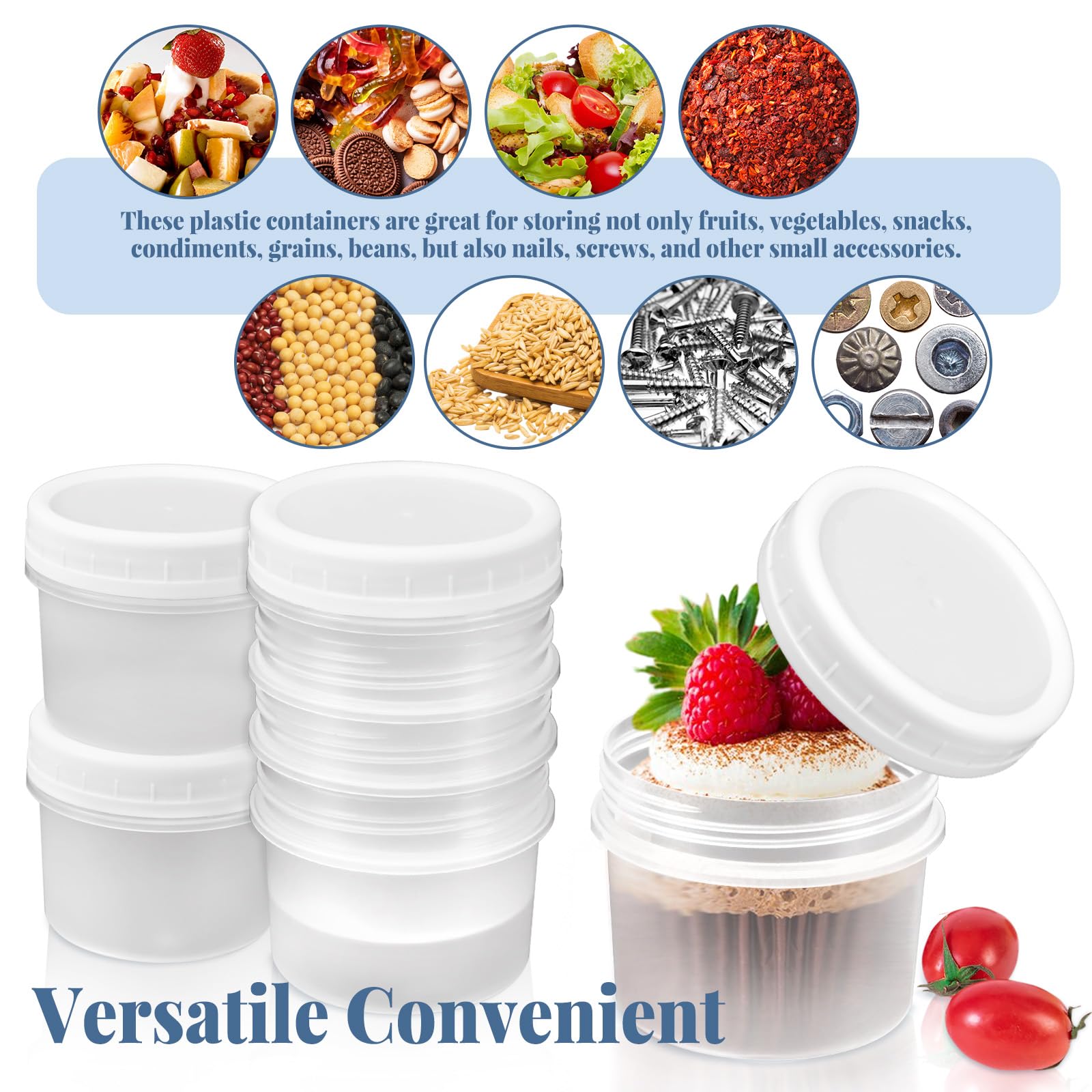 TKOnline 10 Pack 5oz Reusable Small Plastic Containers with Screw Lids, Small Food Storage Freezer Containers, Deli Containers Stackable Food Storage Jars, Sauce Condiment Jars Lunch Box Accessories