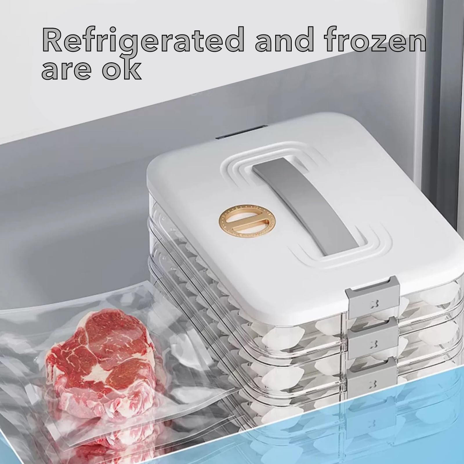 Ahathyw 4-Layer Frozen Dumpling Storage with Lids & Timing, Flat Stacks Food Container Icing Cookies Wonton Donuts Box Organizer For Fridge, Keeping Fresh