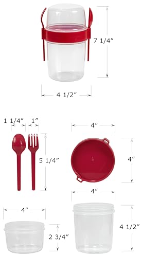 Red Co. Set of 4 Breakfast On the Go 37.1 Oz Reusable Overnight Oats Containers with Spoon & Fork – Pink, Yellow, Green, Red