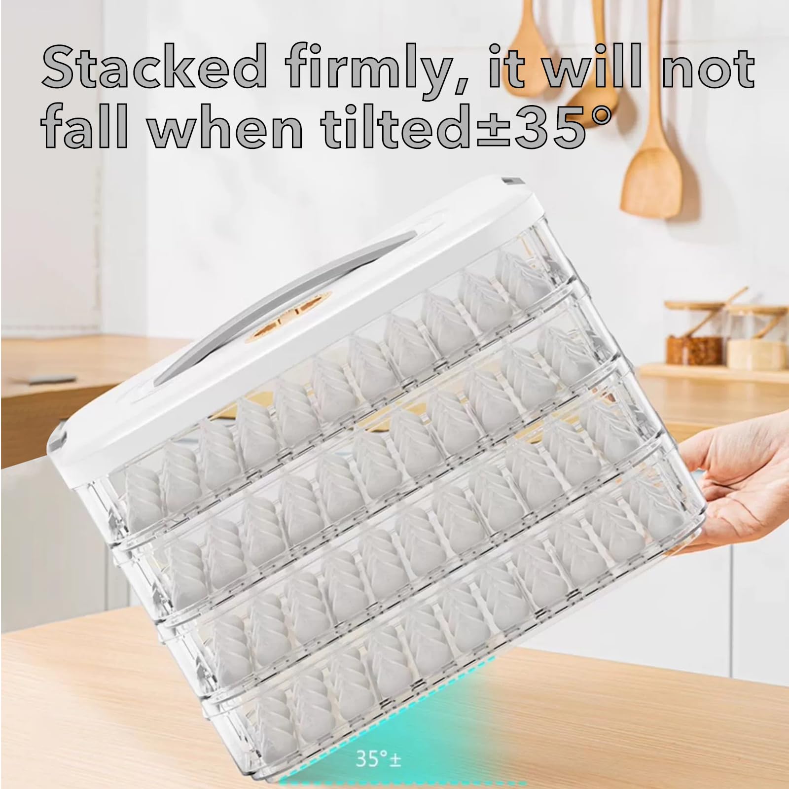 Ahathyw 4-Layer Frozen Dumpling Storage with Lids & Timing, Flat Stacks Food Container Icing Cookies Wonton Donuts Box Organizer For Fridge, Keeping Fresh
