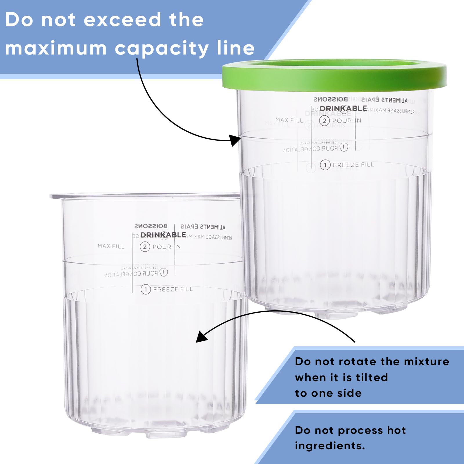 Fouwey Food Storage Containers 4 Pack Creami Pints And Lids For Creami Deluxe NC501 NC500 Series Ice Cream Makers Containers,Food Storage Containers With Lids Storage Containers