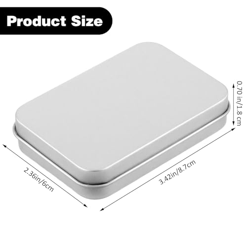 Gjinxi 4 Pcs Tin Box Containers, 3.7 x 2.4 x 0.7 Inch Mini Portable Small Storage Container Kit with Hinge Lids, Metal Box for Home Storage, Organizer Small Tin Box (Silver)