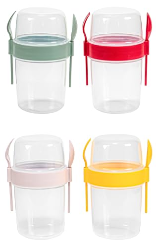 Red Co. Set of 4 Breakfast On the Go 37.1 Oz Reusable Overnight Oats Containers with Spoon & Fork ā Pink, Yellow, Green, Red