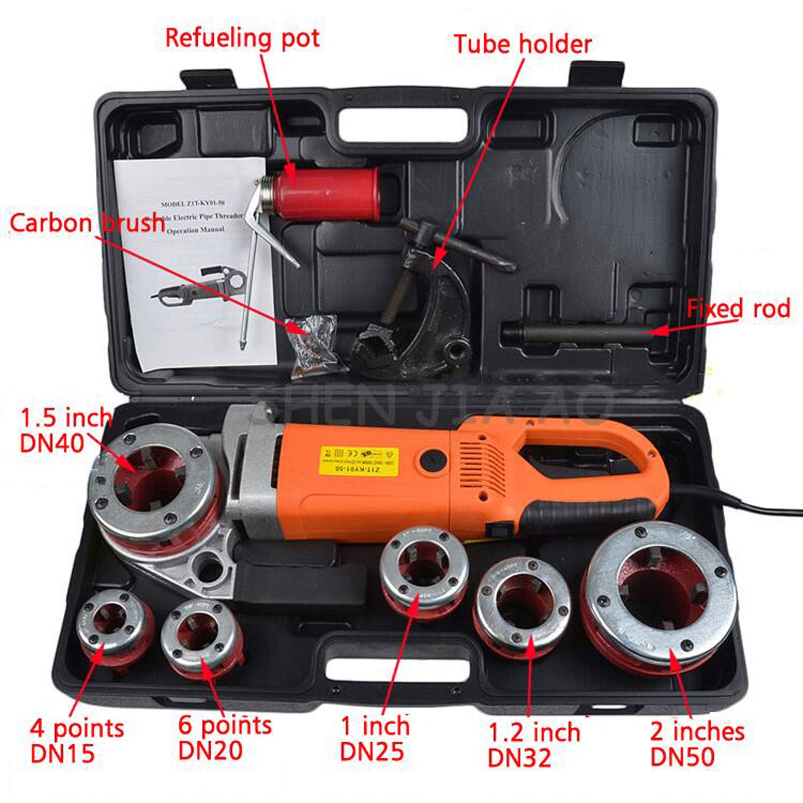 Electric Pipe Threader Tool Kit 2300W 110V, Portable Handheld Electric Pipe Threader Threading Machine With 6 Dies 1/2-Inch to 2-Inch Pipe Threading Die Heads, Ratchet Pipe Threader Kit