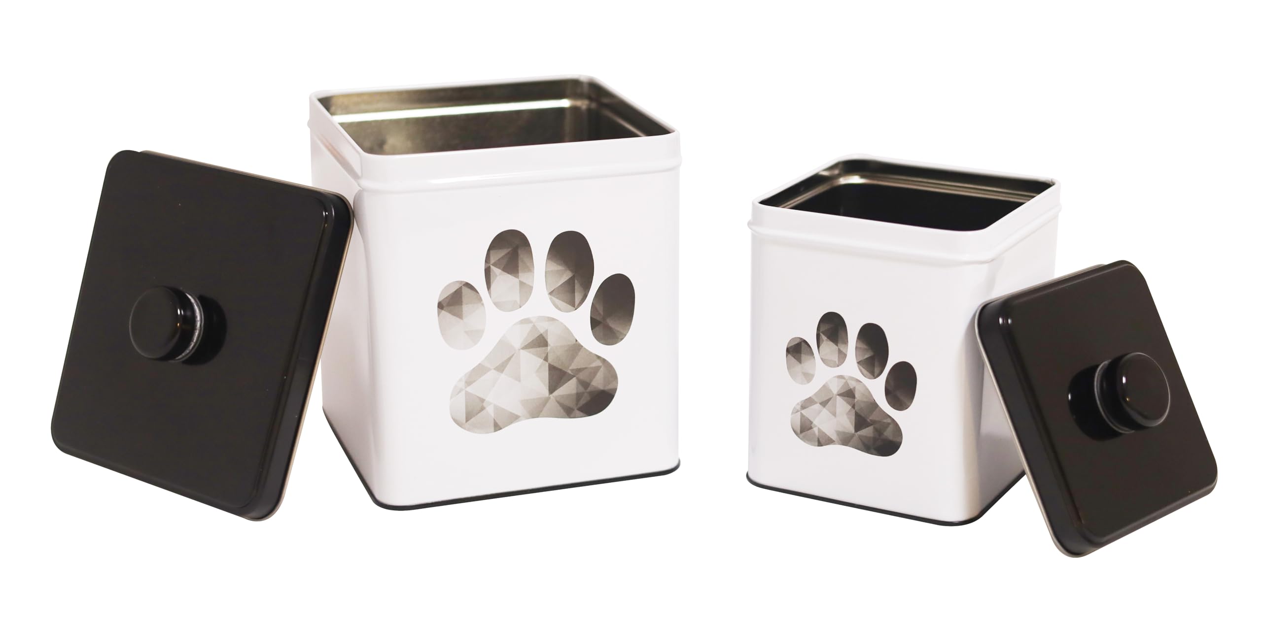 Define Marvelous 2pc Set Square Storage Dog Tin Container for Treats, Food, Storage, Supplies, Toys (Paw)