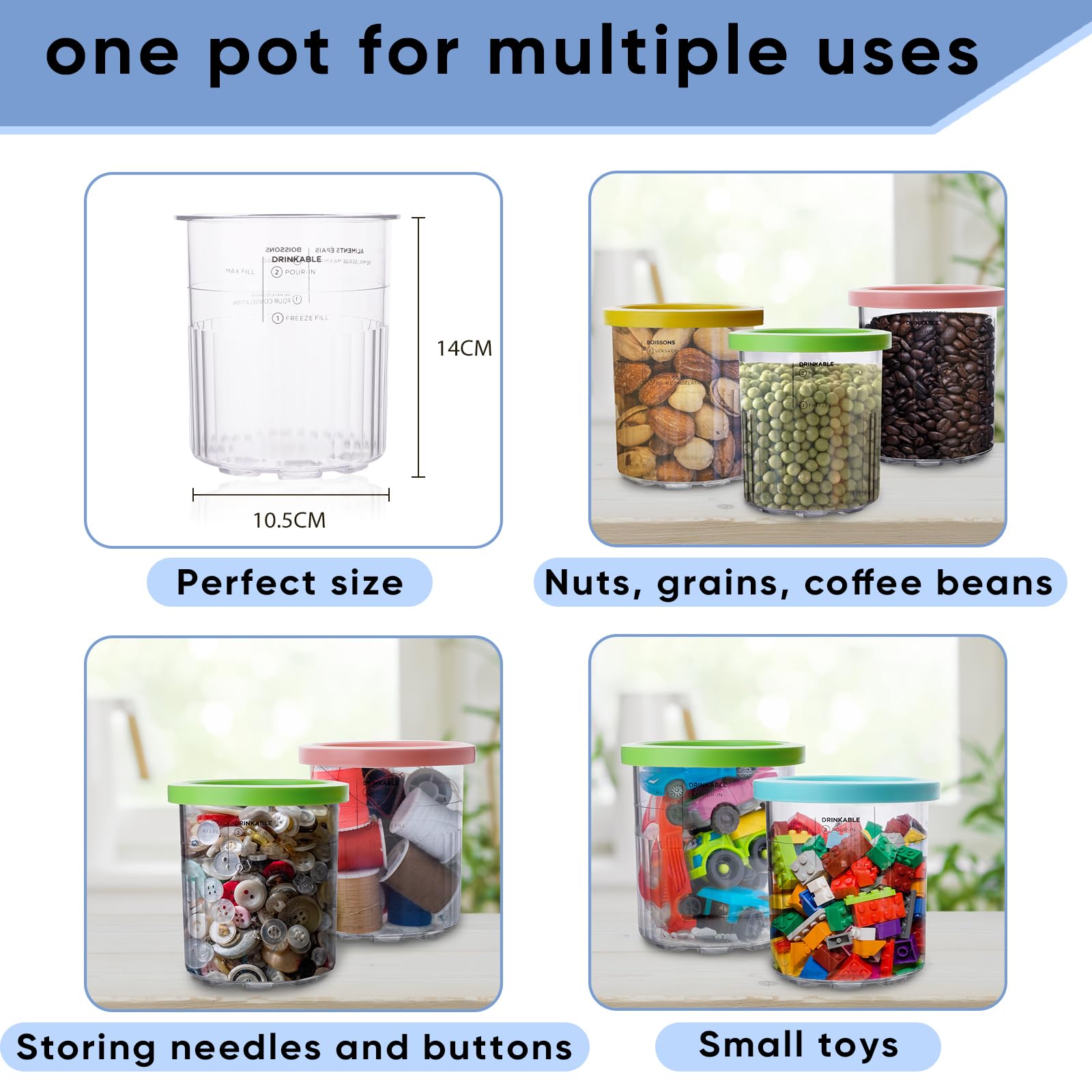 Fouwey Food Storage Containers 4 Pack Creami Pints And Lids For Creami Deluxe NC501 NC500 Series Ice Cream Makers Containers,Food Storage Containers With Lids Storage Containers