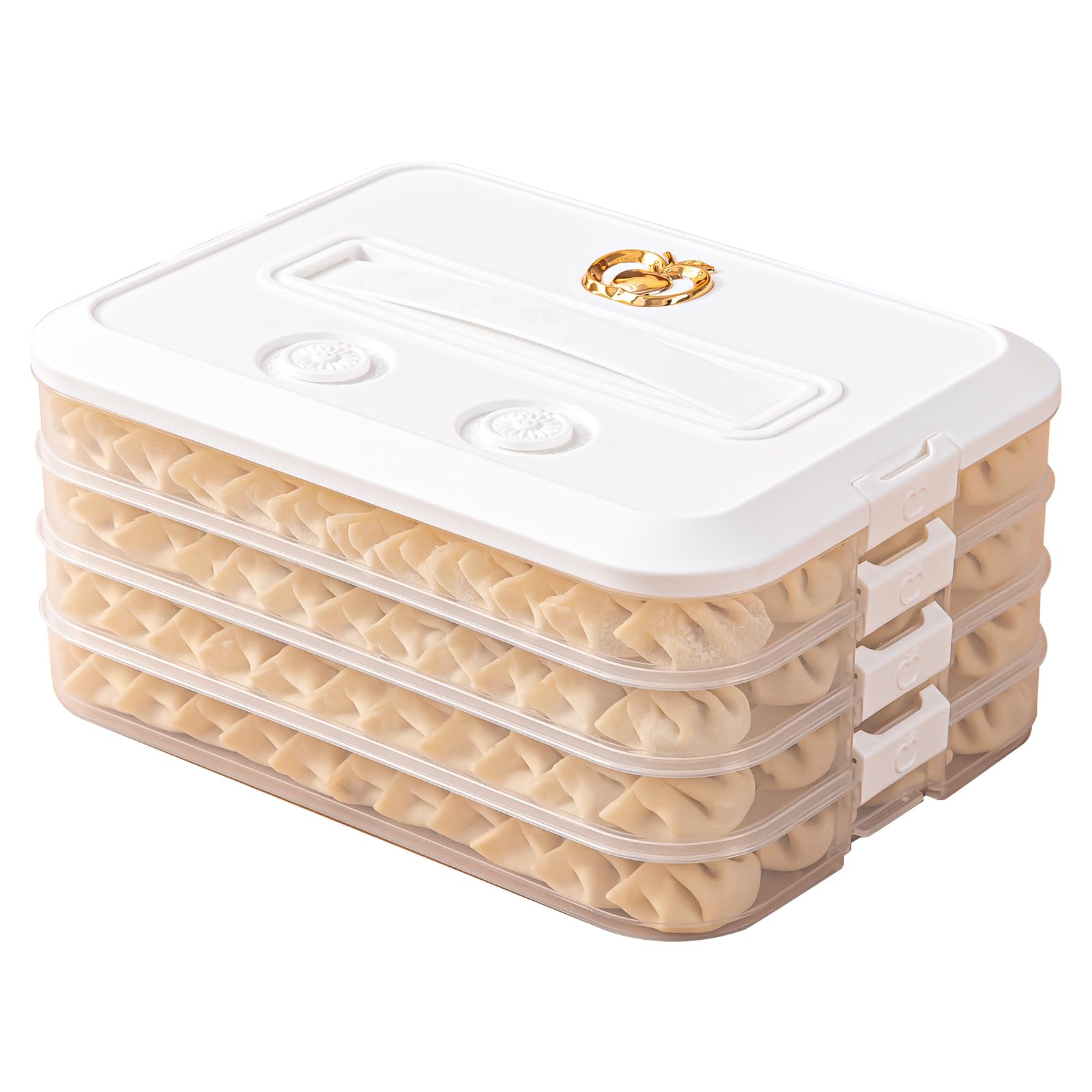 Ahathyw 4-Layer Frozen Dumpling Storage with Lids & Timing, Flat Stacks Food Container Icing Cookies Wonton Donuts Box Organizer For Fridge, Keeping Fresh