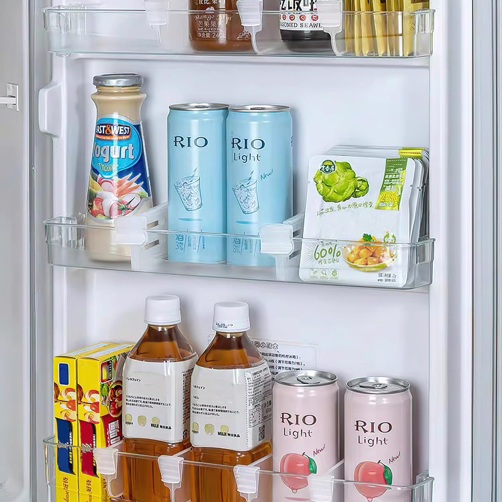 Nokiils 12 Pcs Fridge Door Organizer, Adjustable Snap-on Refrigerator Door Organizer, Fridge Dividers Retractable Separators for Home Kitchen Office Supplies (Transparent), BXFGB-011