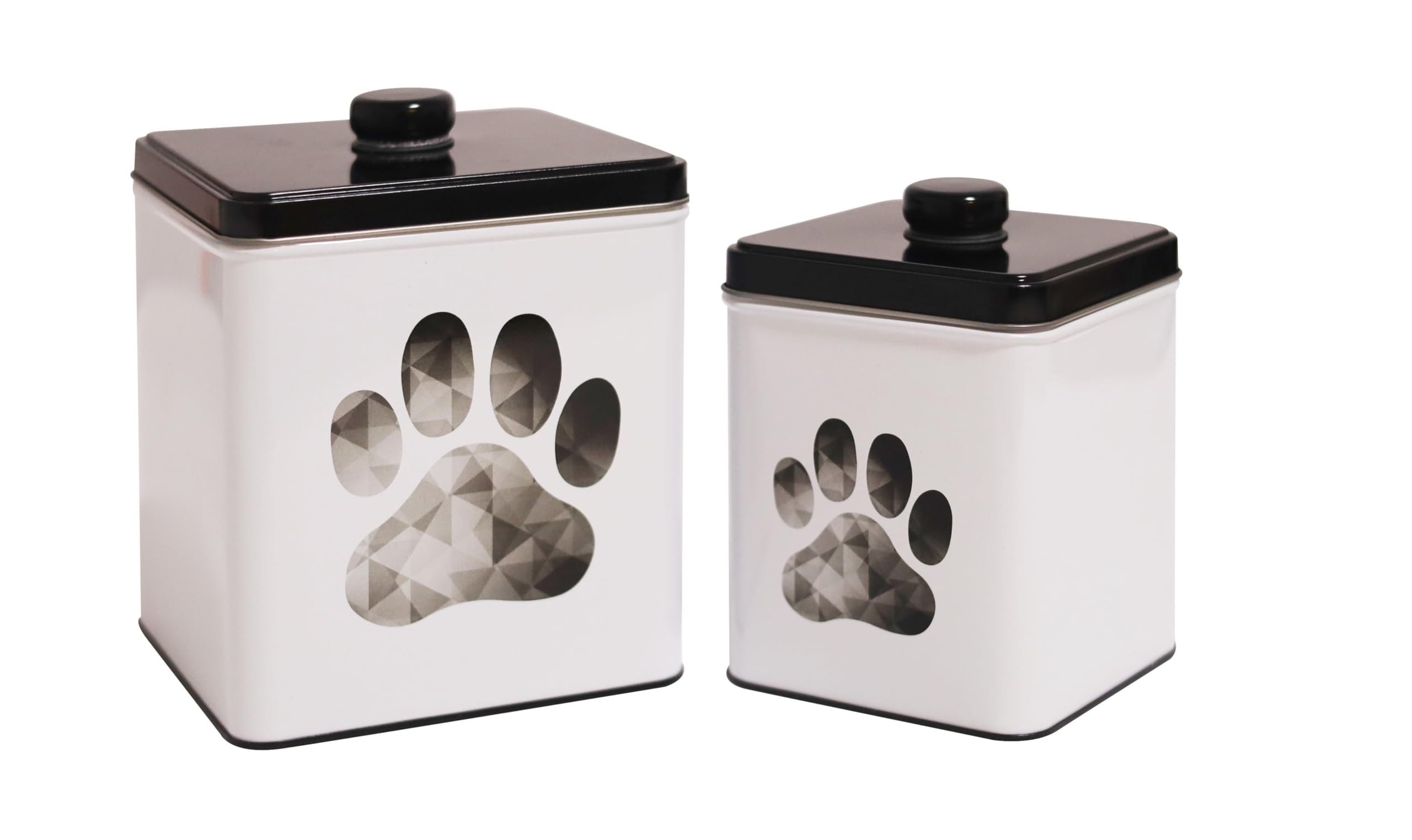 Define Marvelous 2pc Set Square Storage Dog Tin Container for Treats, Food, Storage, Supplies, Toys (Paw)