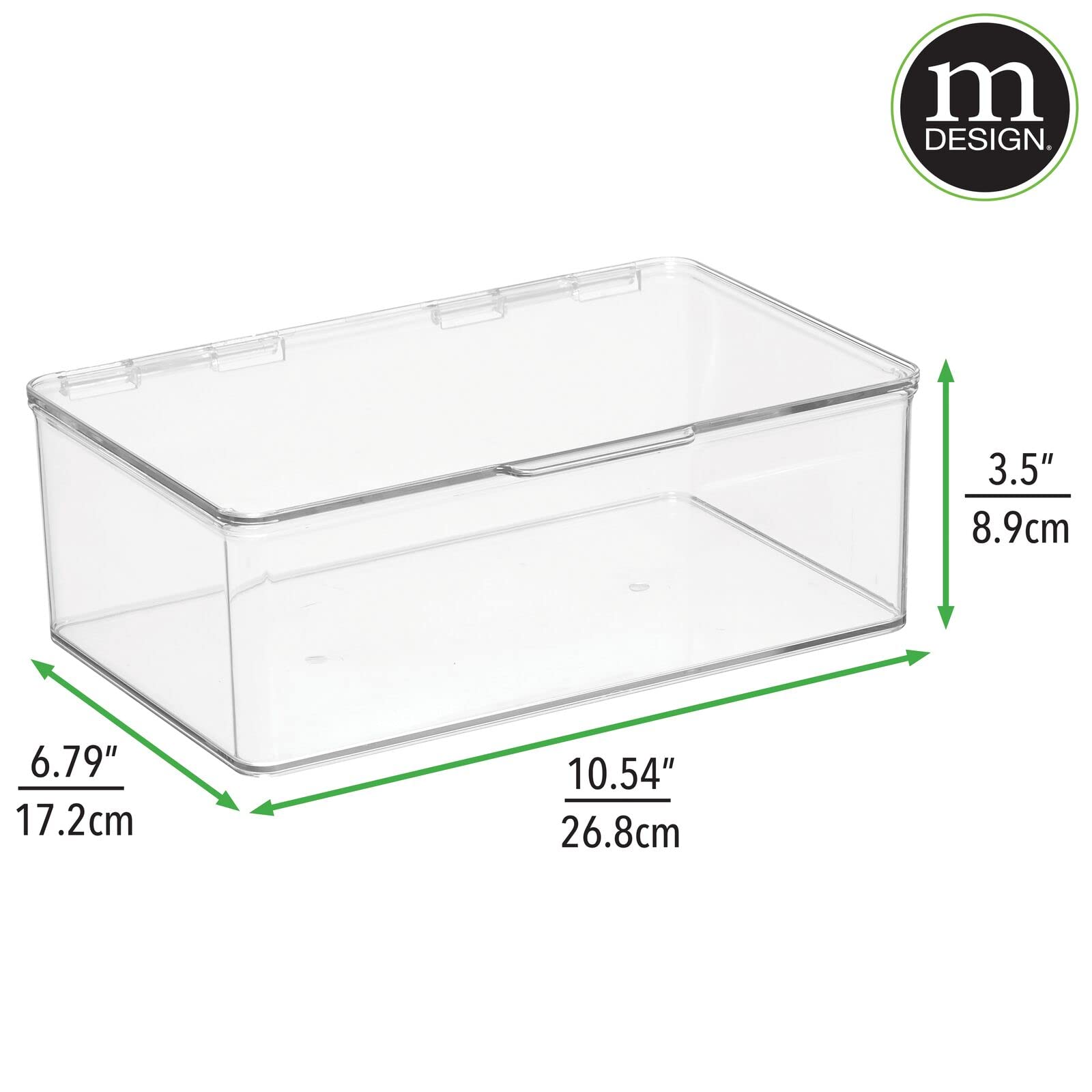 mDesign Plastic Kitchen Pantry and Fridge Storage Organizer Box Containers with Hinged Lid for Shelves or Cabinets, Holds Food, Snacks, Canned Drinks, Seasoning, Condiments - Lumiere Collection, Clear