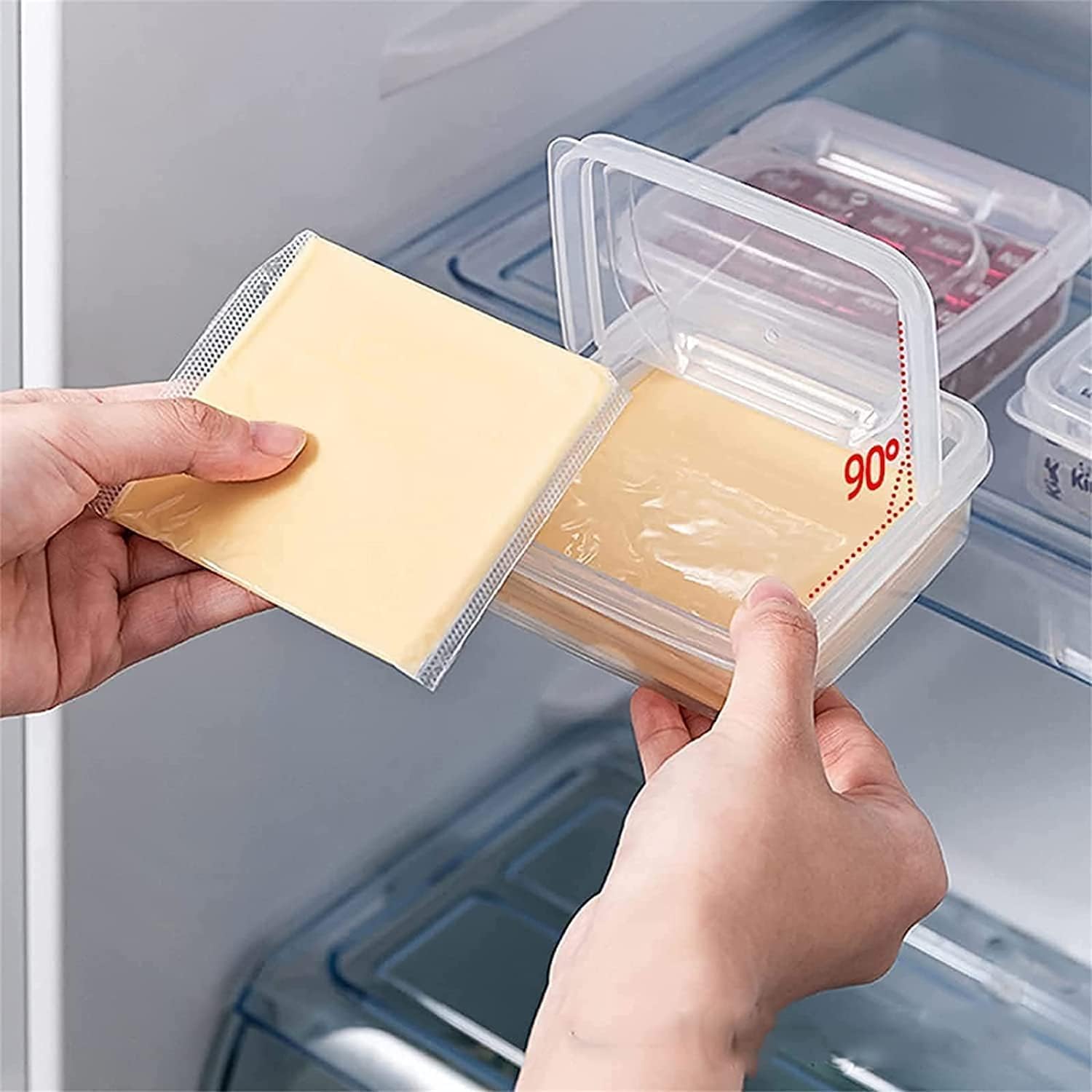 2PCS Sliced Cheese Container for Fridge with Flip Lid,Butter Block Cheese Slice Storage Box,Portable Leakproof Clear Flip Top Storage Box,Vegetable and Fruit Fresh-Keeping Box Food Container Sets