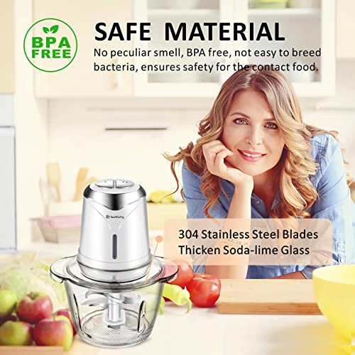 Food Processor 6000mAh Wireless Vegetable Chopper with 5 Cup Glass Bowl, Electric Garlic Meat Choppers BPA-free Baby Food Processors Puree Blender Mini Kitchen Mincer with 4 Blades, 2 Speeds (White)