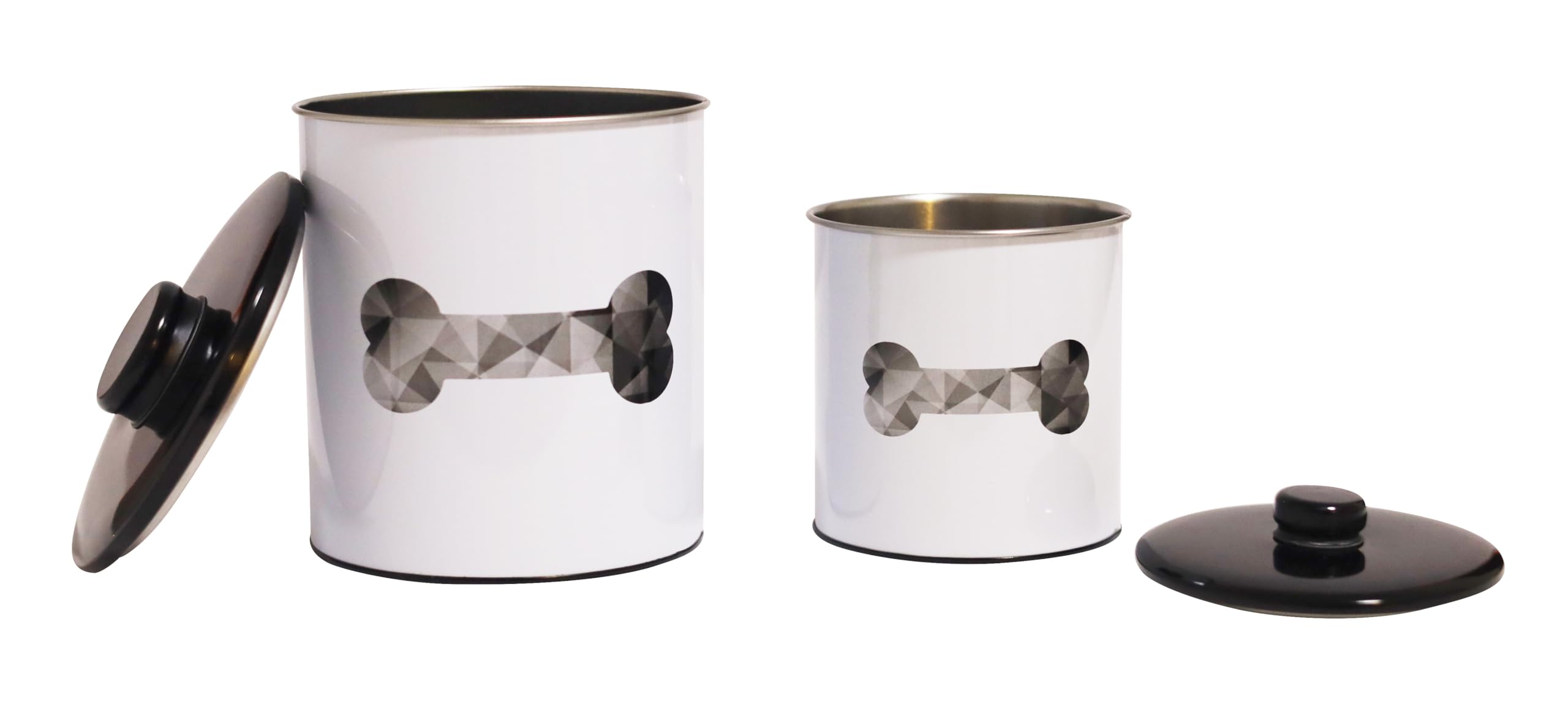 Define Marvelous 2pc Set Dog Treat Container with Lid, Round Tin Dog Treat Storage Jar for Countertop (Bone)