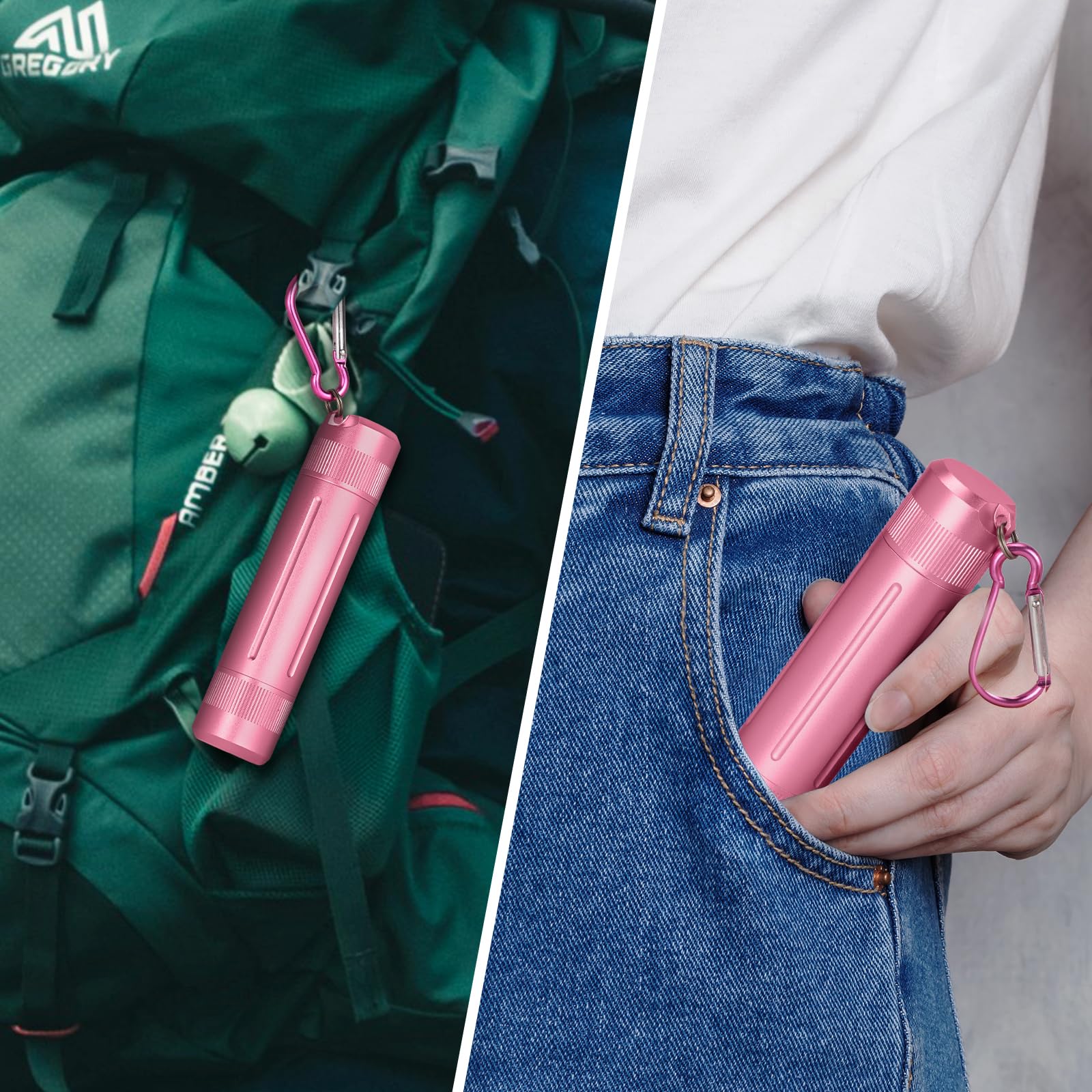 Aufew Smell Proof Airtight Container, Portable Sealed Stash Jar Lightweight Aluminum Travel Storage Tube with Carabiner for Herbs, Spices, Valuables - Pink