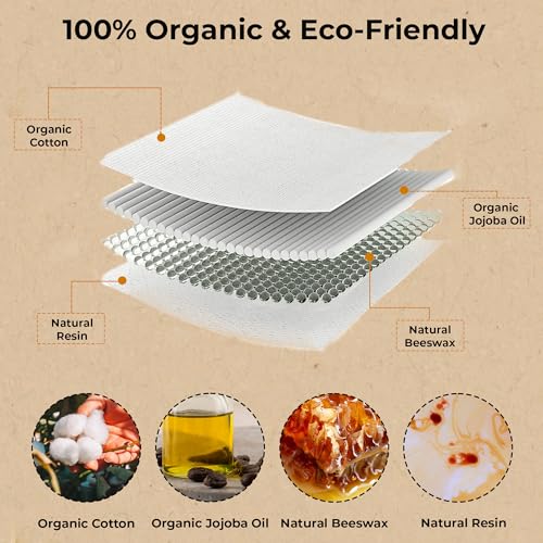 Nacterra 10 Pack Bees Wax Wraps Reusable, Organic Beeswax Wraps for Food, Eco-friendly Beeswax Food Wrap for Bread. Bowl Cover and Produce, Beeswax Sandwich Wraps - 3L, 3M, 4S, Strawberry Pattern