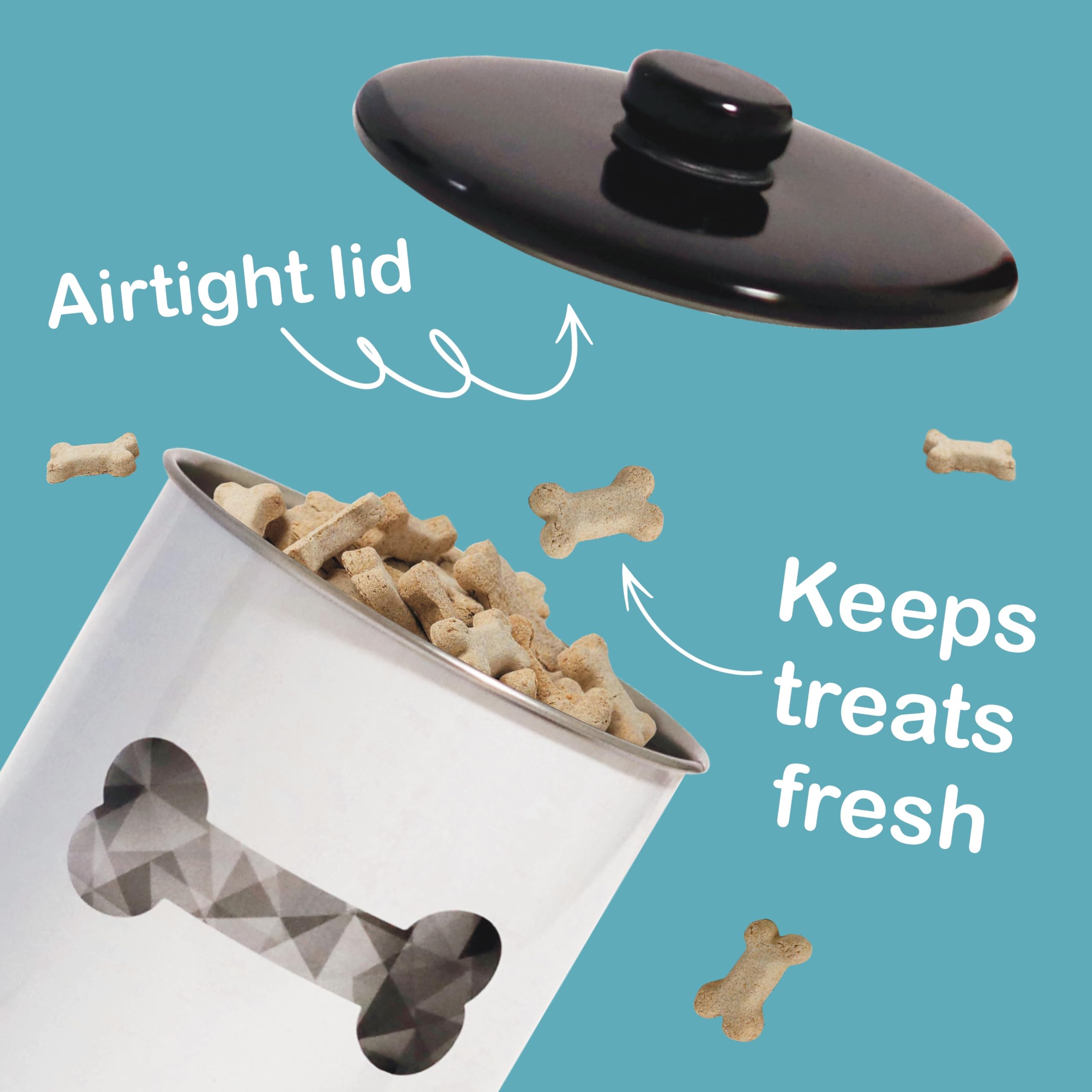 Define Marvelous 2pc Set Dog Treat Container with Lid, Round Tin Dog Treat Storage Jar for Countertop (Bone)