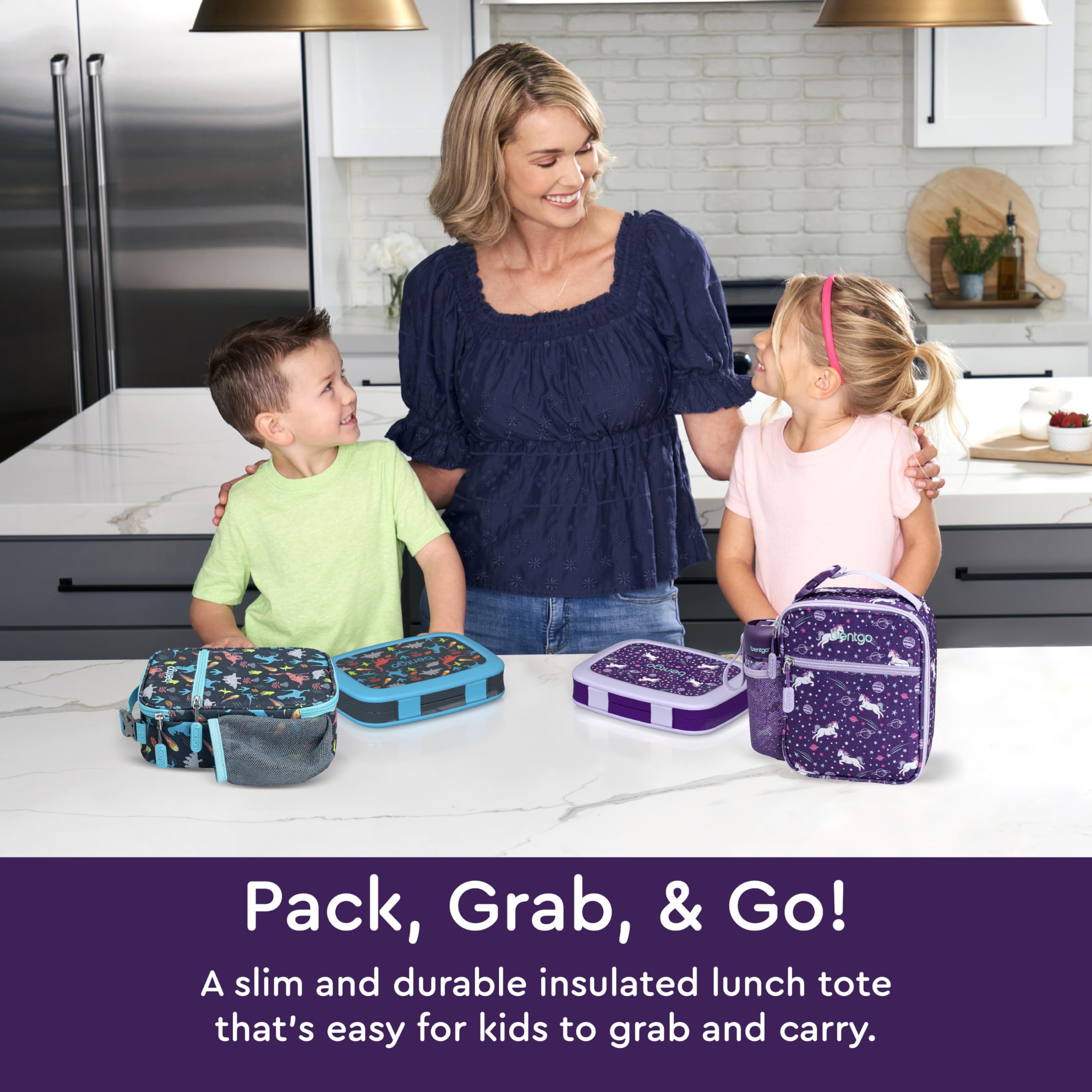 Bentgo Kids Insulated Lunch Tote - Water-Resistant, Reusable, Lightweight & Durable Lunch Bag with Water Bottle Holder & Mesh Pocket, Fits Lunch Box & Water Bottle - Ideal for Ages 3+ (Unicorn)