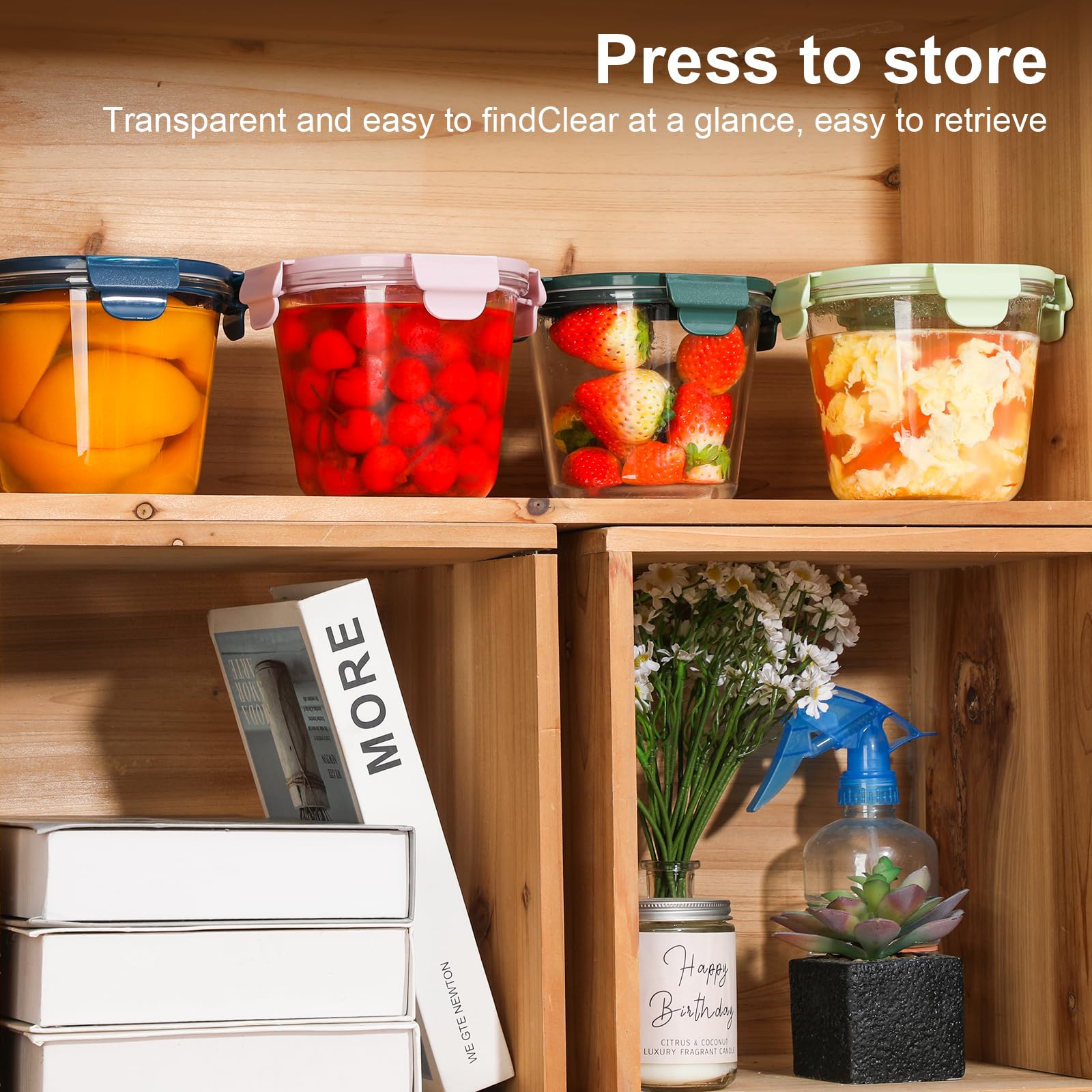 3-Cup/24 Ounce Glass Food Storage Containers, Round Glass Soup Container with Airtight Lids, Leak-proof Soup Stew Food Storage and Meal Prep Container, Microwave Freezer Safe, 2pcs(Blue+Dark Blue)