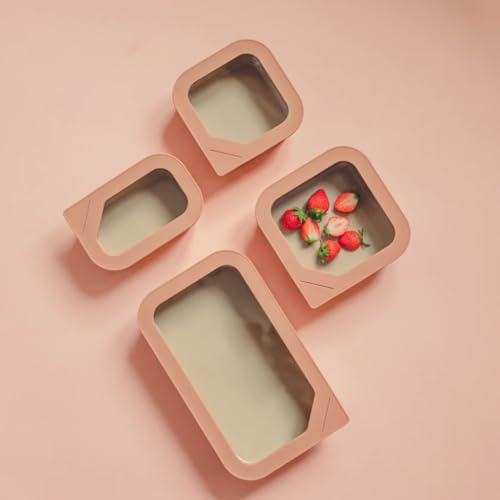 Neoflam 4 Set FIKA One Kitchen Pantry Porcelain Ceramic Food Container with Glass Lid, Microwave, Oven, Dishwasher Safe Refrigerator, Fridge Storage for Leftover, Healthy Meal Prep Organization (Set)