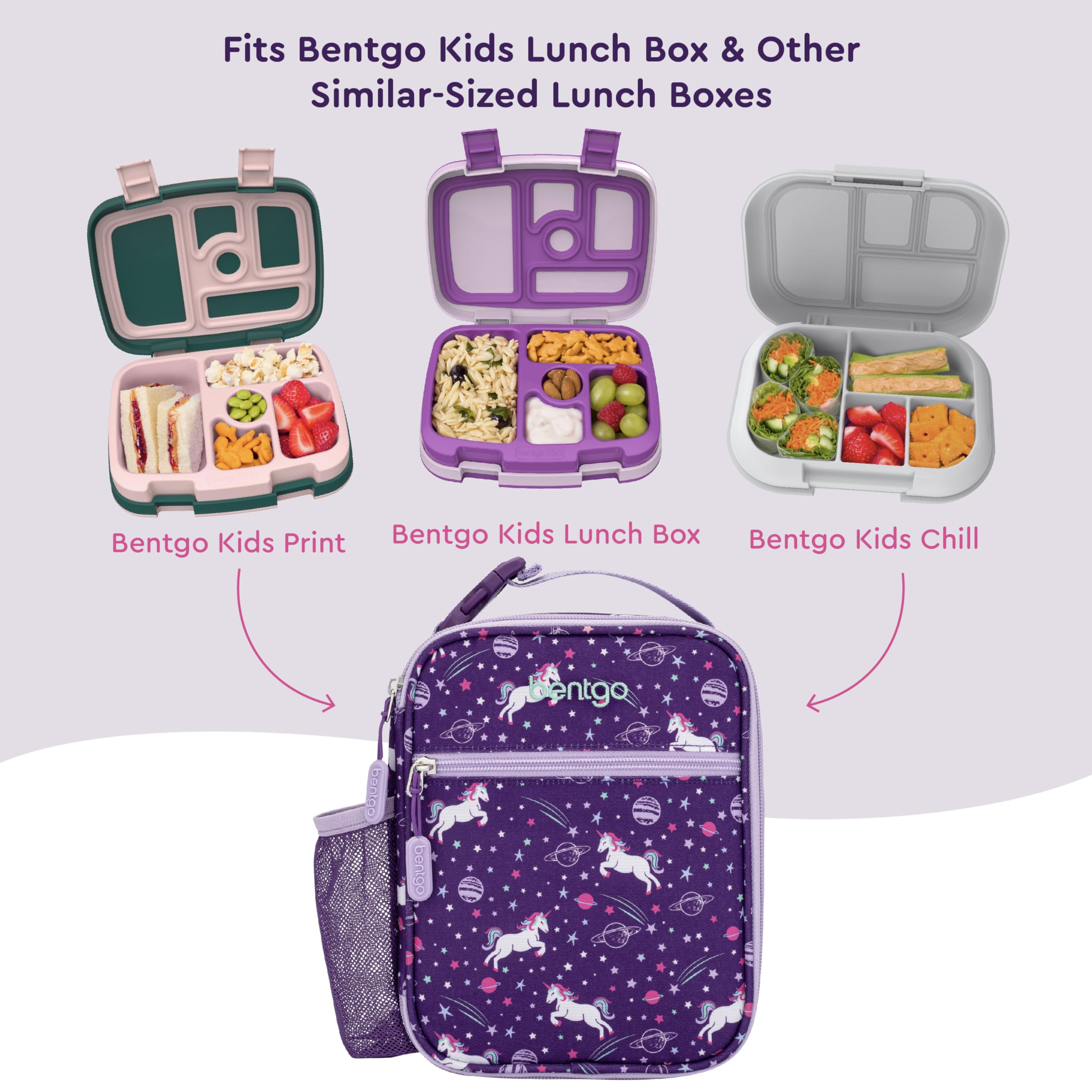 Bentgo Kids Insulated Lunch Tote - Water-Resistant, Reusable, Lightweight & Durable Lunch Bag with Water Bottle Holder & Mesh Pocket, Fits Lunch Box & Water Bottle - Ideal for Ages 3+ (Unicorn)
