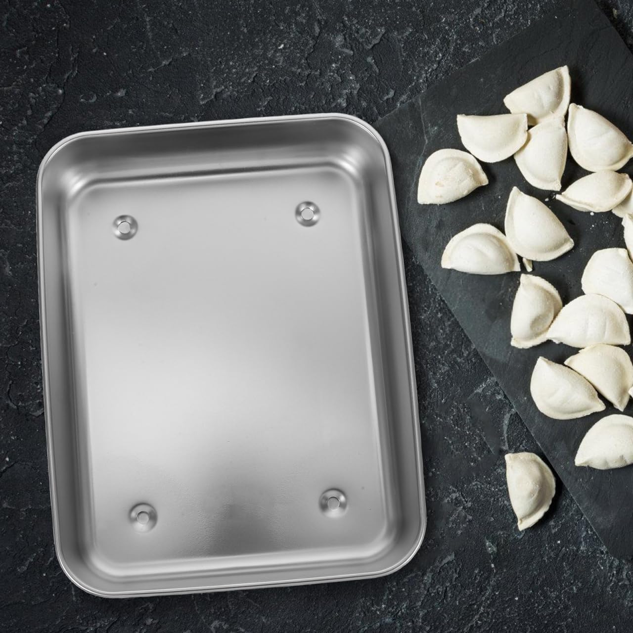 DECHOUS Dumpling Storage Box, Freezer Dumpling Storage Container with Lid Stainless Steel Food Storage for Multipurpose Use Metal Food Container Fridge Dumpling Box