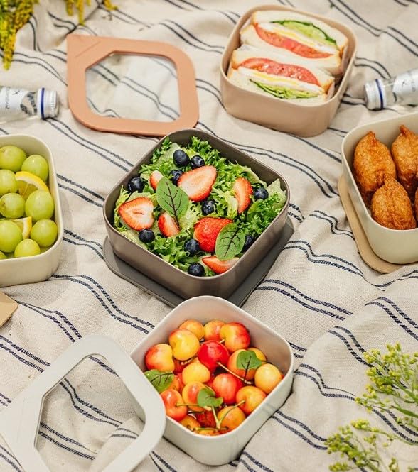 Neoflam 4 Set FIKA One Kitchen Pantry Porcelain Ceramic Food Container with Glass Lid, Microwave, Oven, Dishwasher Safe Refrigerator, Fridge Storage for Leftover, Healthy Meal Prep Organization (Set)