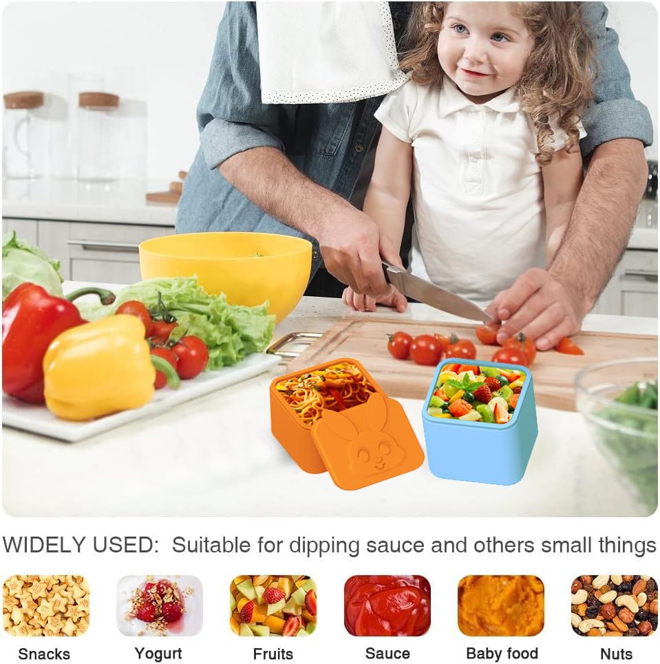 2PCS Dip Containers, Containers Compatible with Most Bento Lunch Box, 4oz Silicone Salad Dressing Container Dipping Sauce Container Dipping Sauce Cups with Lids for School Lunch Picnic Travel