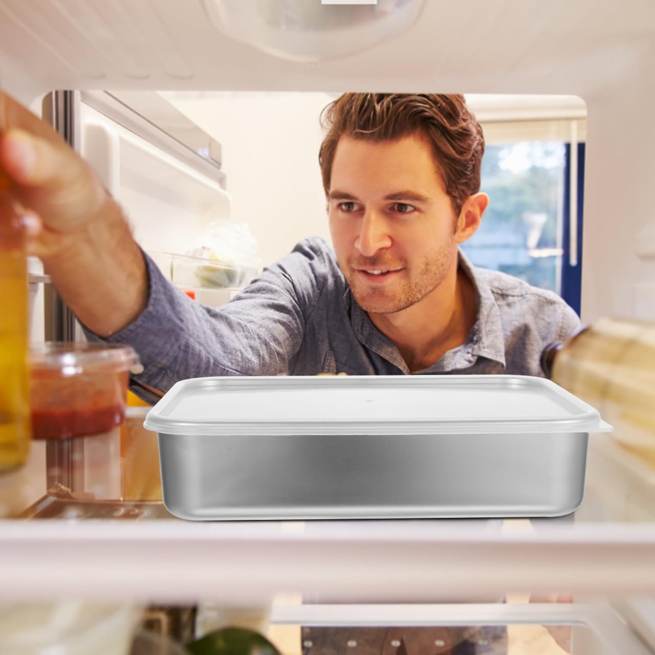 DECHOUS Dumpling Storage Box, Freezer Dumpling Storage Container with Lid Stainless Steel Food Storage for Multipurpose Use Metal Food Container Fridge Dumpling Box