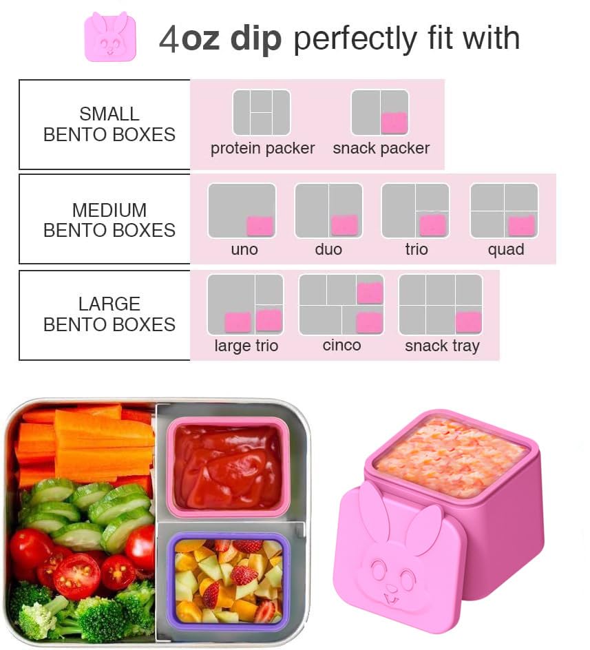 2PCS Dip Containers, Containers Compatible with Most Bento Lunch Box, 4oz Silicone Salad Dressing Container Dipping Sauce Container Dipping Sauce Cups with Lids for School Lunch Picnic Travel