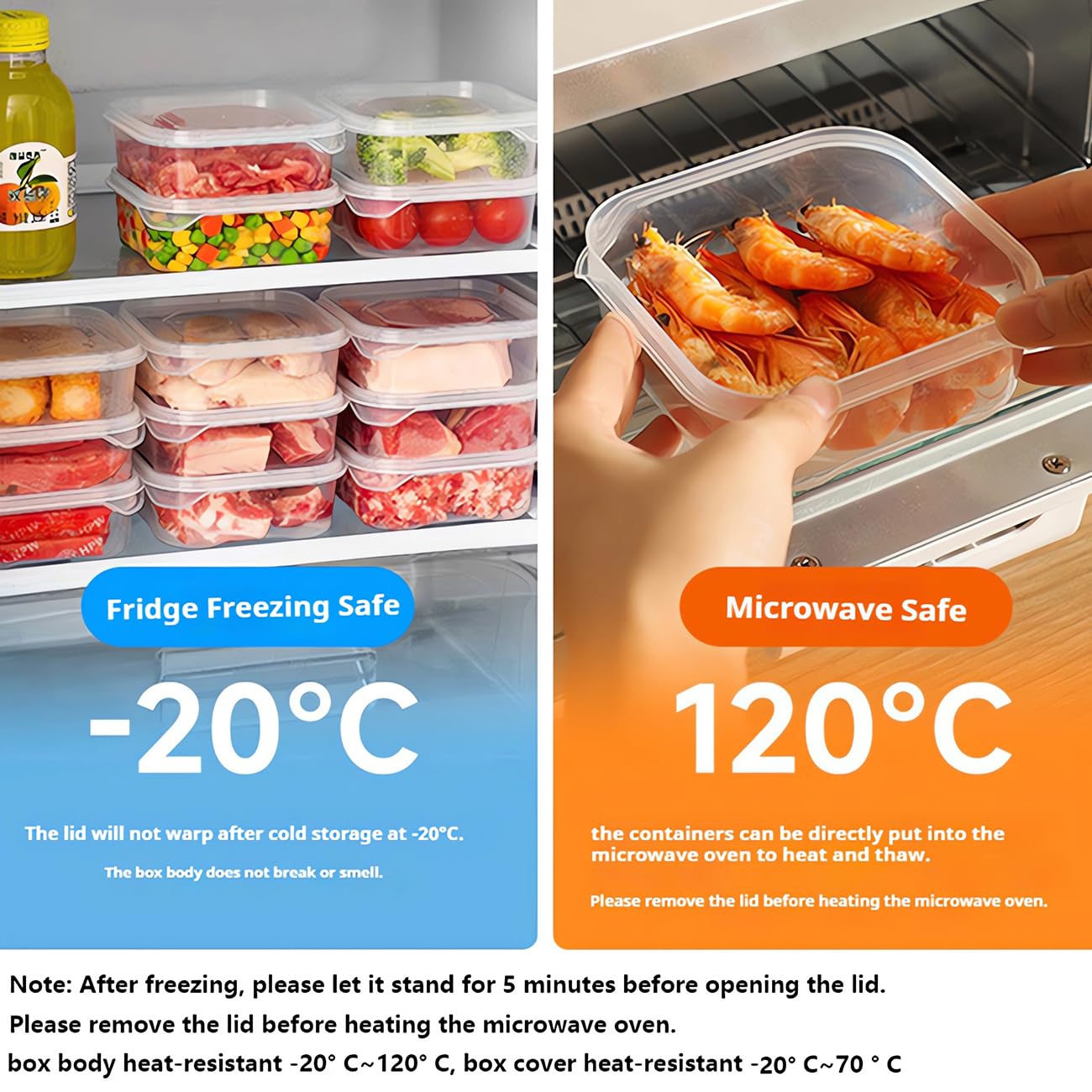 Iwinna Food Storage Containers with Lids, Plastic Fridge Organizer Clear Bins, 350ml Sealed Food Containers, Reusable Takeaway Kitchen Freezer Storage Boxes, 10pcs