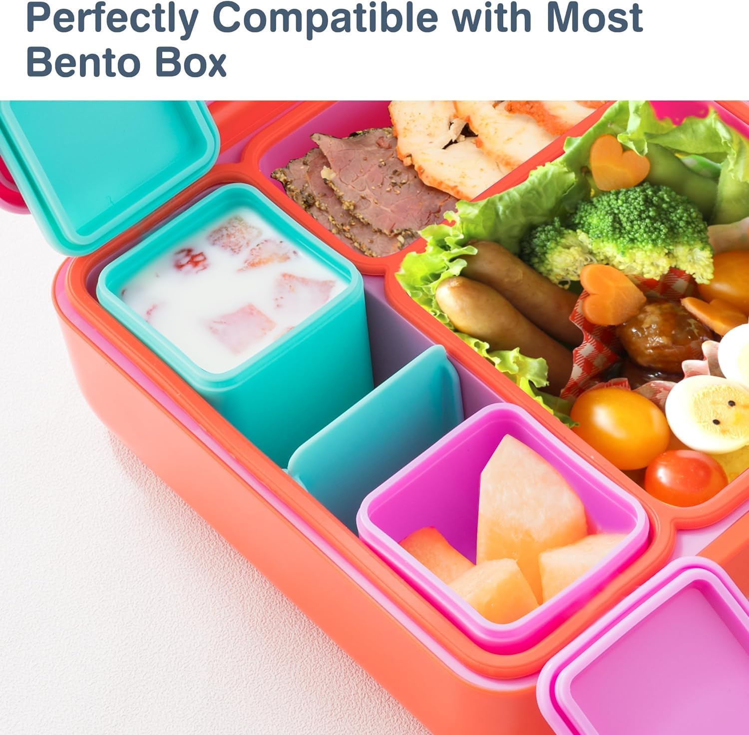 2PCS Dip Containers, Containers Compatible with Most Bento Lunch Box, 4oz Silicone Salad Dressing Container Dipping Sauce Container Dipping Sauce Cups with Lids for School Lunch Picnic Travel